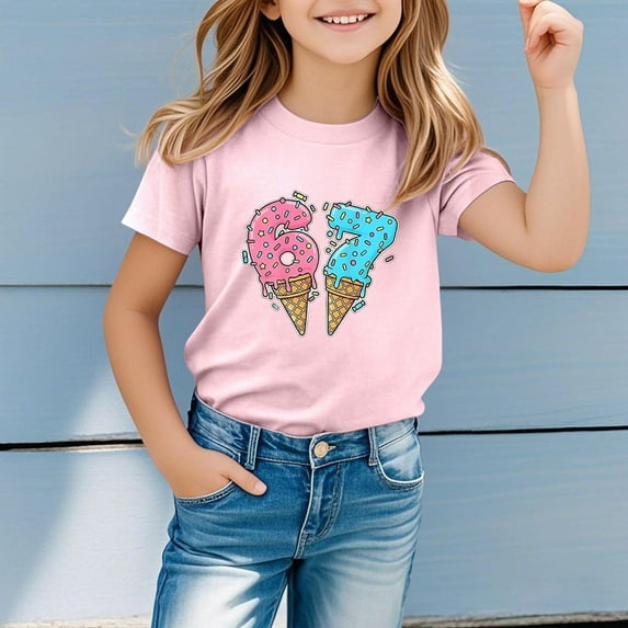CUZIBR Boys Trendy T Shirt Casual Short Sleeve Ice Cream Pattern Shirts ...