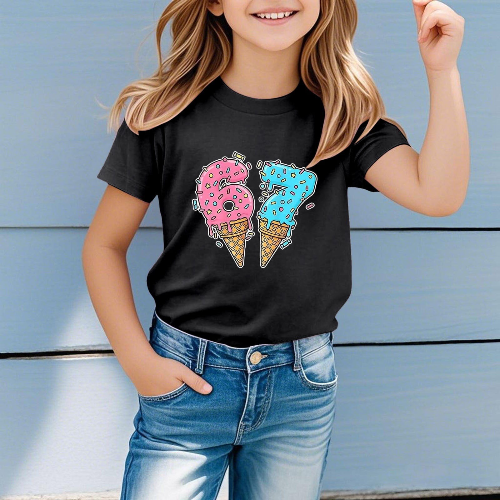 CUZIBR Boys Trendy T Shirt Casual Short Sleeve Ice Cream Pattern Shirts ...