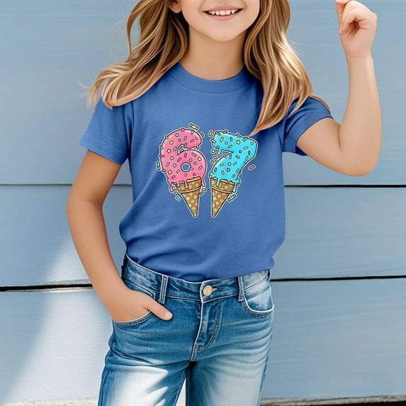 CUZIBR Boys Trendy T Shirt Casual Short Sleeve Ice Cream Pattern Shirts ...