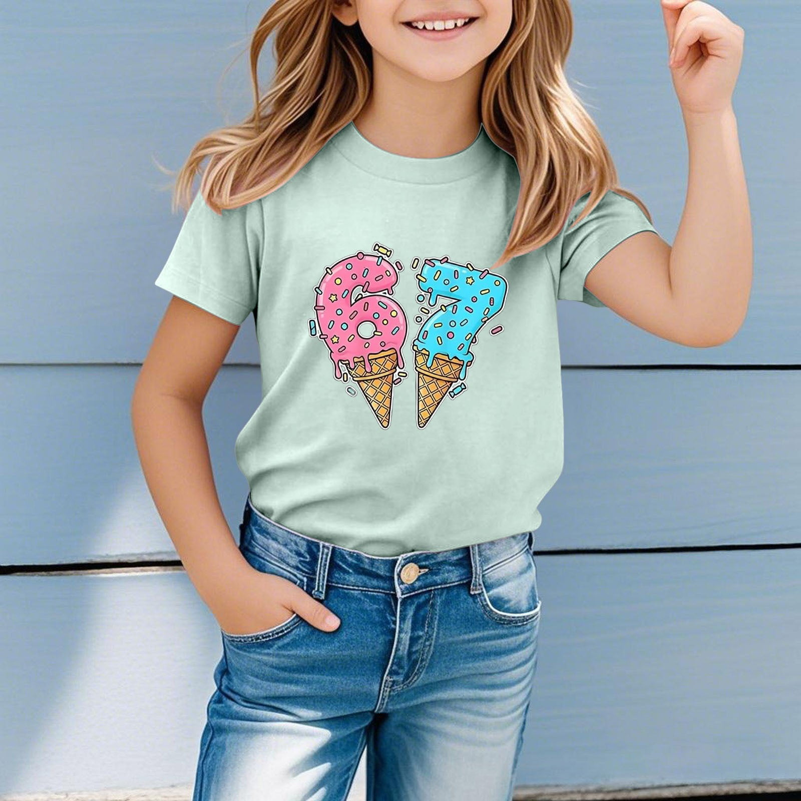 CUZIBR Boys Trendy T Shirt Casual Short Sleeve Ice Cream Pattern Shirts ...