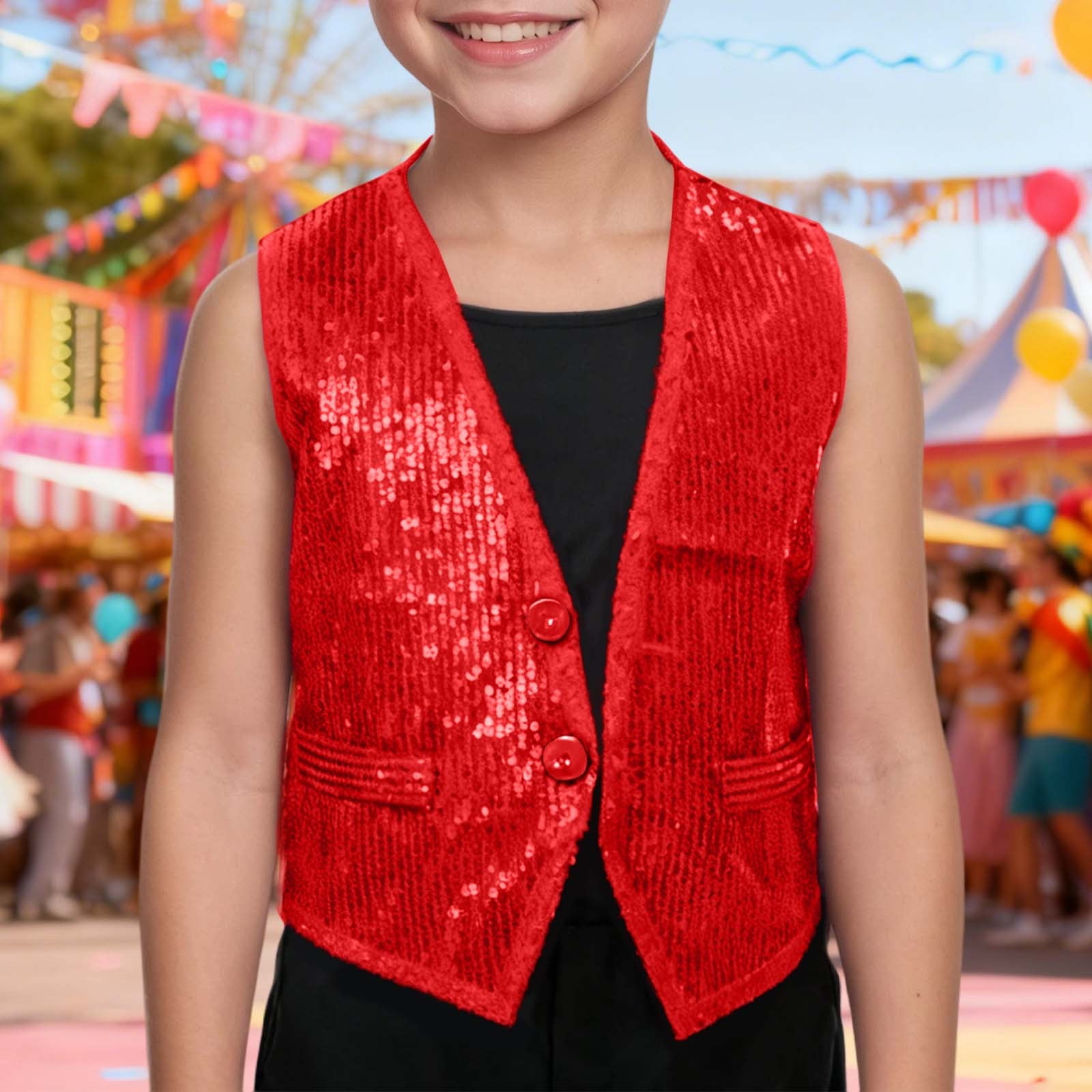 CUZIBR Boys Vest Carnival Sparkling Sequins Vest V-Neck Sleeveless ...