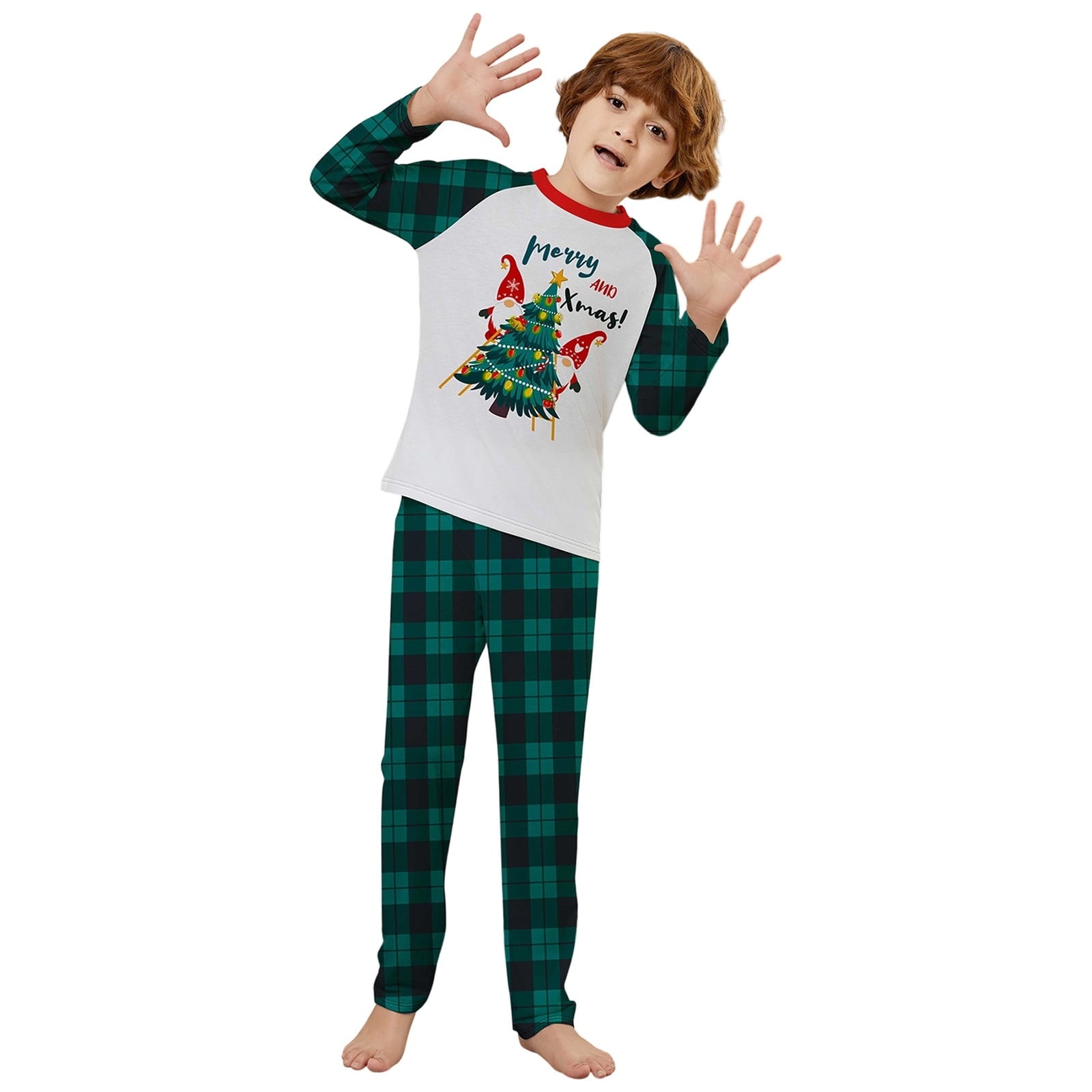 CUZIBR Christmas Family Outfits Matching Sets Plaid Long Sleeve Two ...