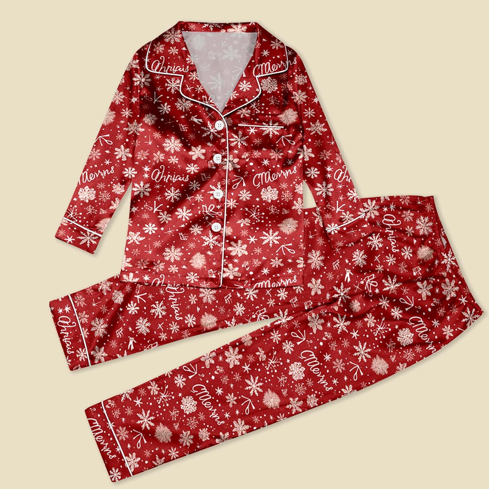 CUZIBR Christmas Family Silk Pajamas Matching Sets Long Sleeve Button ...