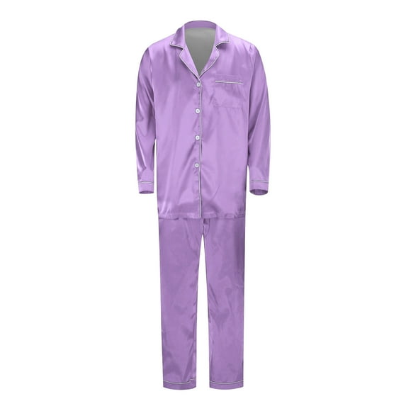 CUZIBR Family Matching Outfits Christmas Light Purple Silk Stain Button ...