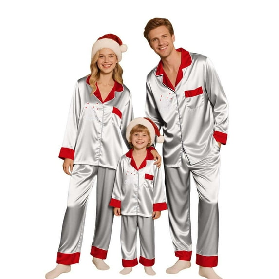 CUZIBR Family Matching Outfits Christmas Silk Stain Button Down Solid ...