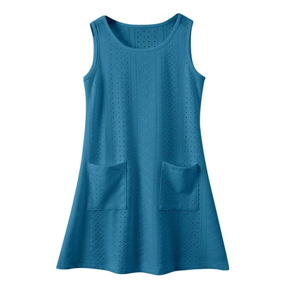 ZRBYWB Girl'S Dresses Lace Hollow Out Round Neck Sleeveless Solid Color Boho Midi Tiered With ...