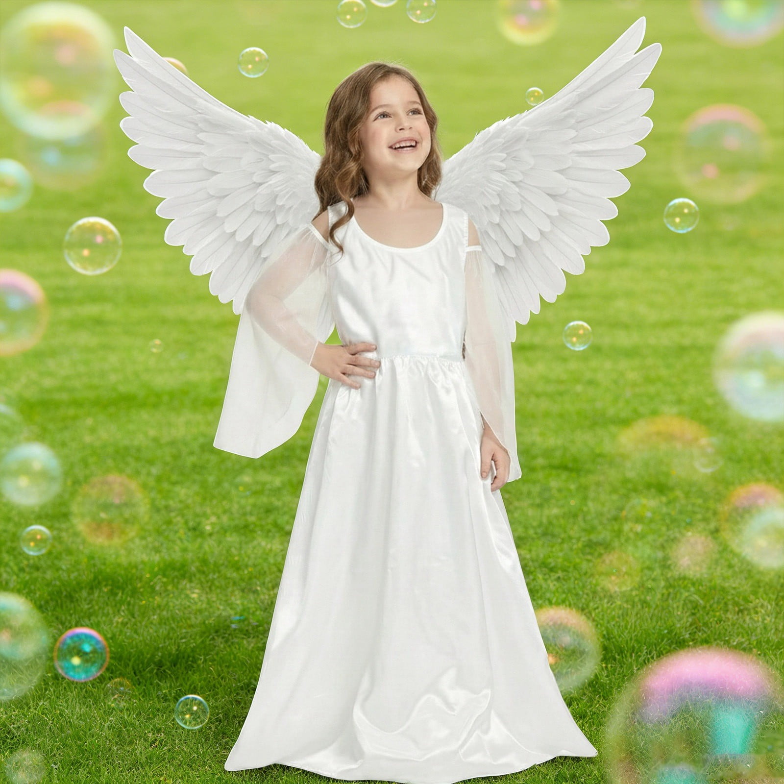 CUZIBR Girls Angel Dress Up Set Stain Skill High Waist Mesh Long Sleeve ...