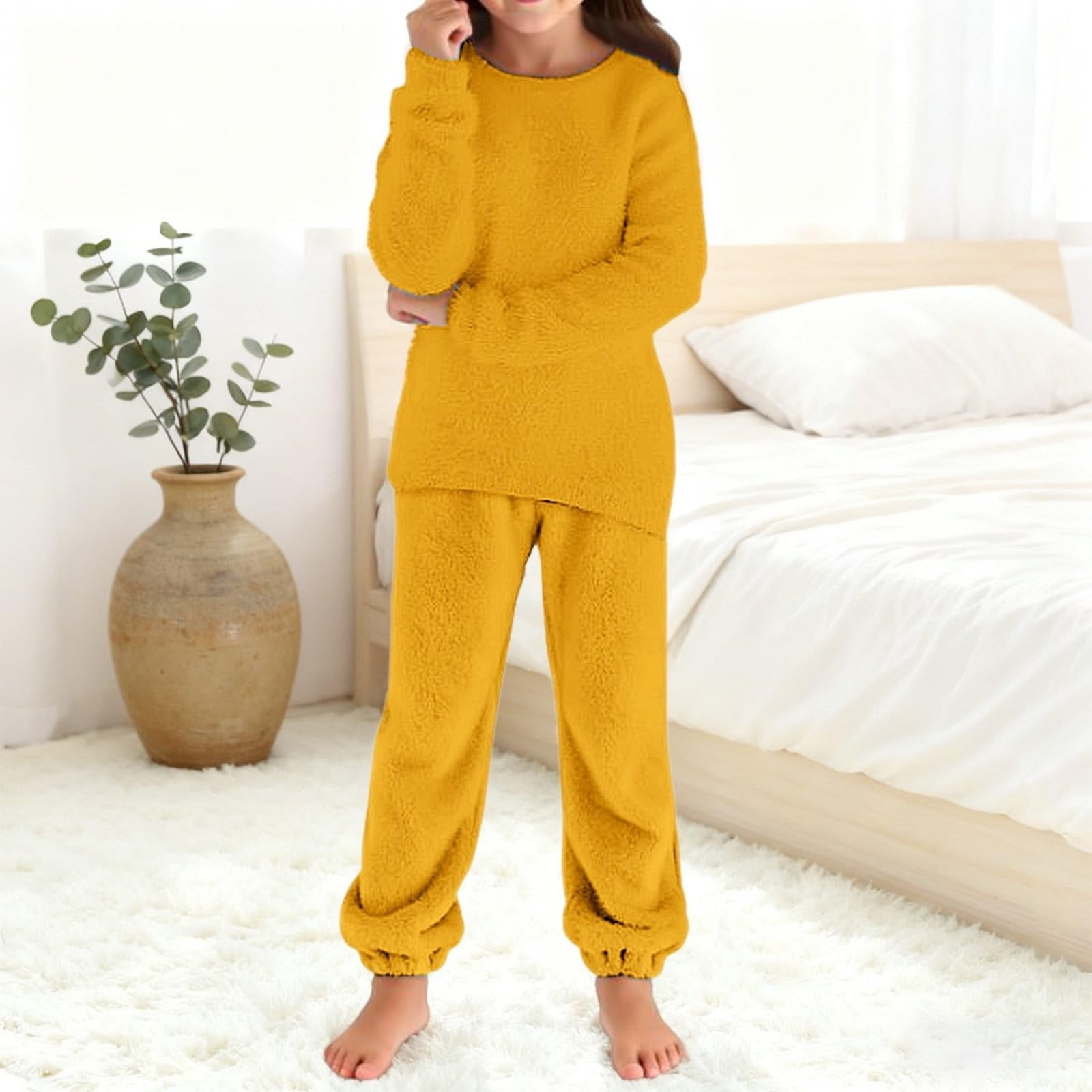 CUZIBR Girls Autumn Winter Thermal Fuzzy Outfits Solid Color Long ...