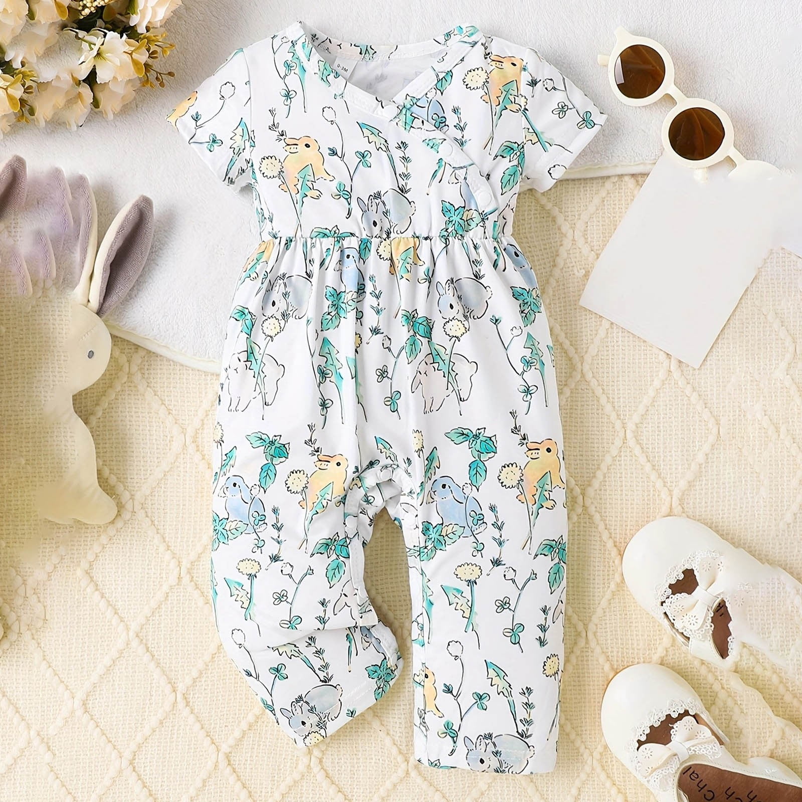 CUZIBR Girls Baby One Piece Romper Set Spring Summer Easter Bunny Print ...