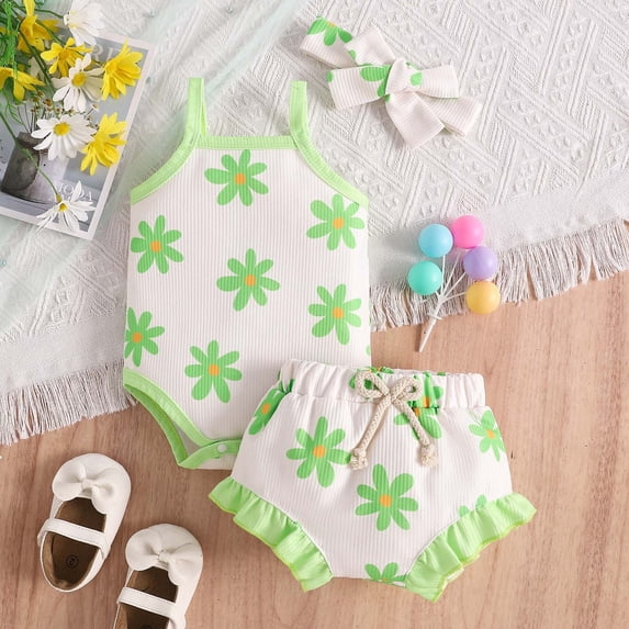 CUZIBR Girls Baby Summer Outfits Flower Print Spaghetti Strap ...