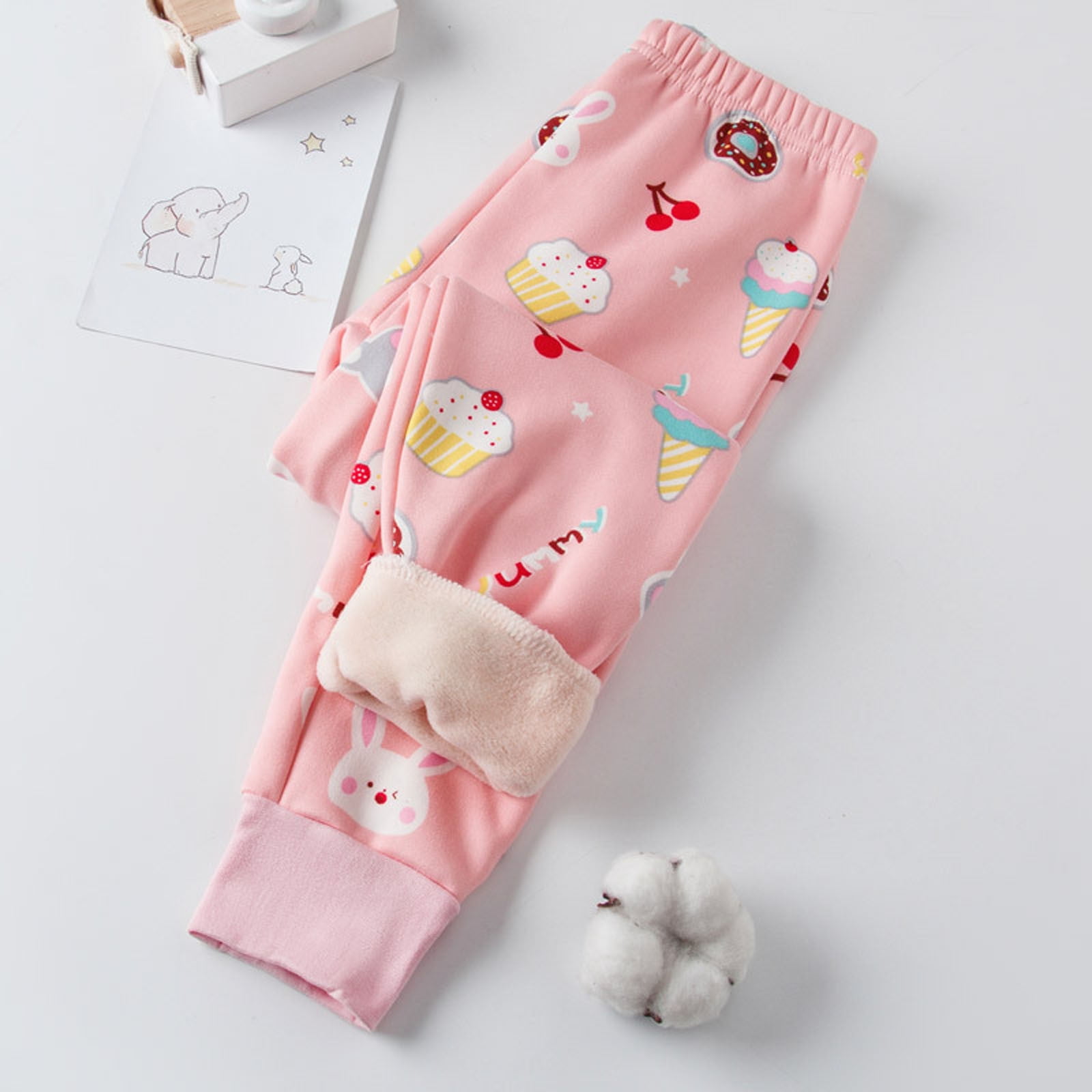 CUZIBR Girls Baggy Pants Cartoon Prints Elastic Waist Thick Fuzzy Lined ...
