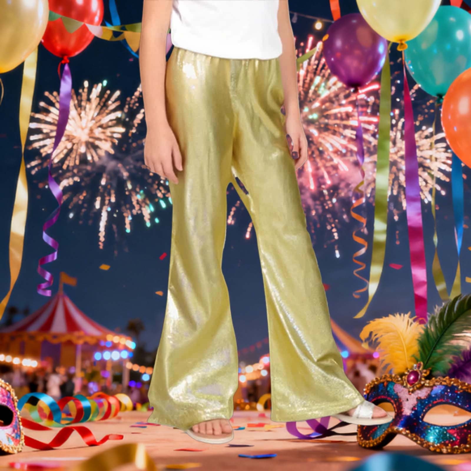 CUZIBR Girls Baggy Pants Glitter Sequin Pants Sparkly Shiny Flared ...