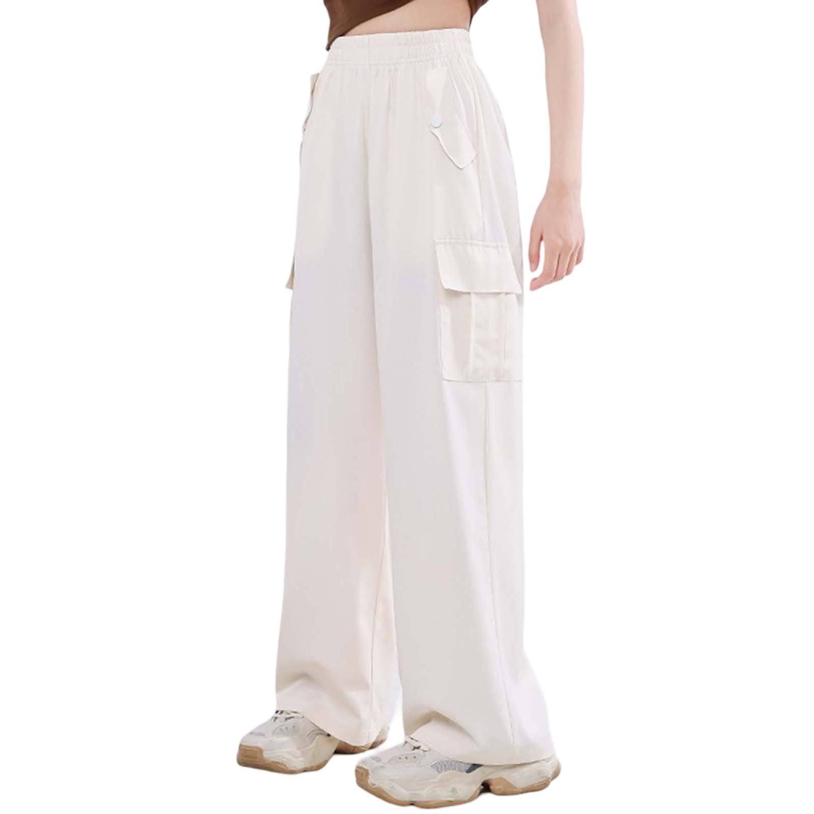 CUZIBR Girls Cargo Pants Solid Color High Waist Wide Leg Drawstring ...