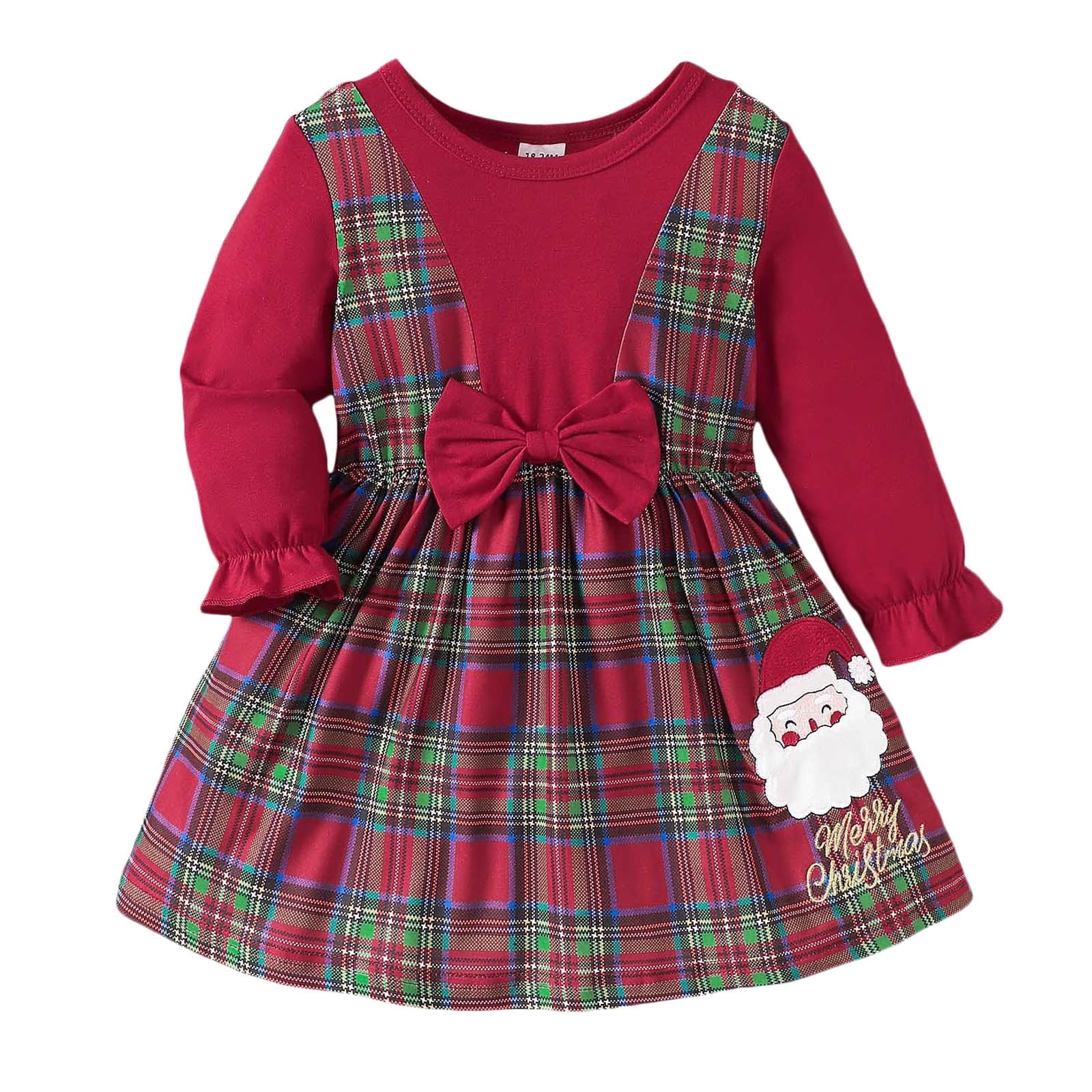 CUZIBR Girls Christmas Plaid Dresses High Waist Cute Cartoon Santa ...