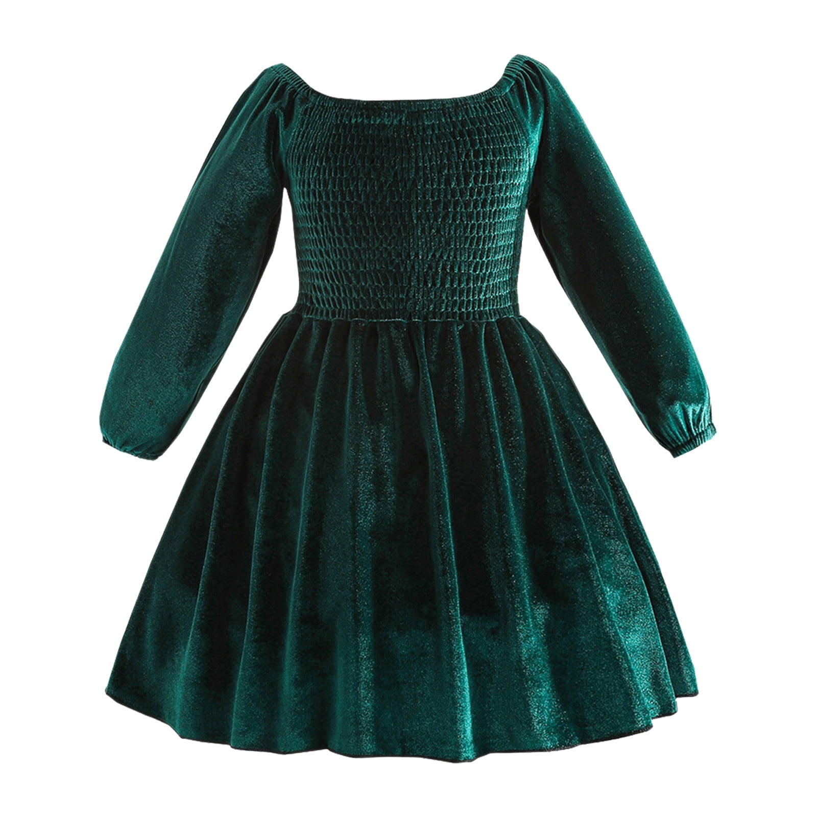 CUZIBR Girls Christmas Winter Dresses Smocked High Waist Ruffled Long ...