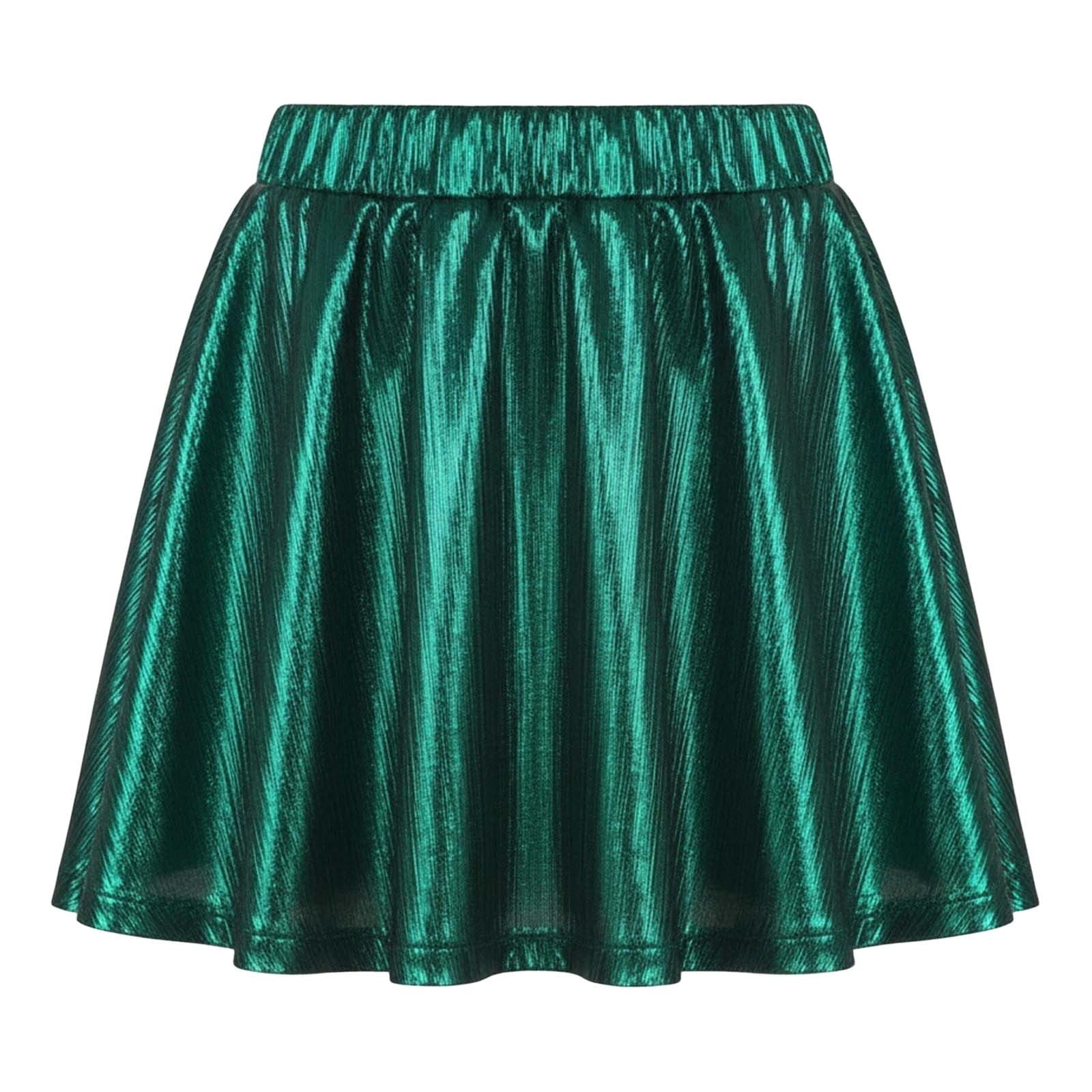 CUZIBR Girls Dance Skirt Shiny Sparkling Ruffled Elastic Waistband ...