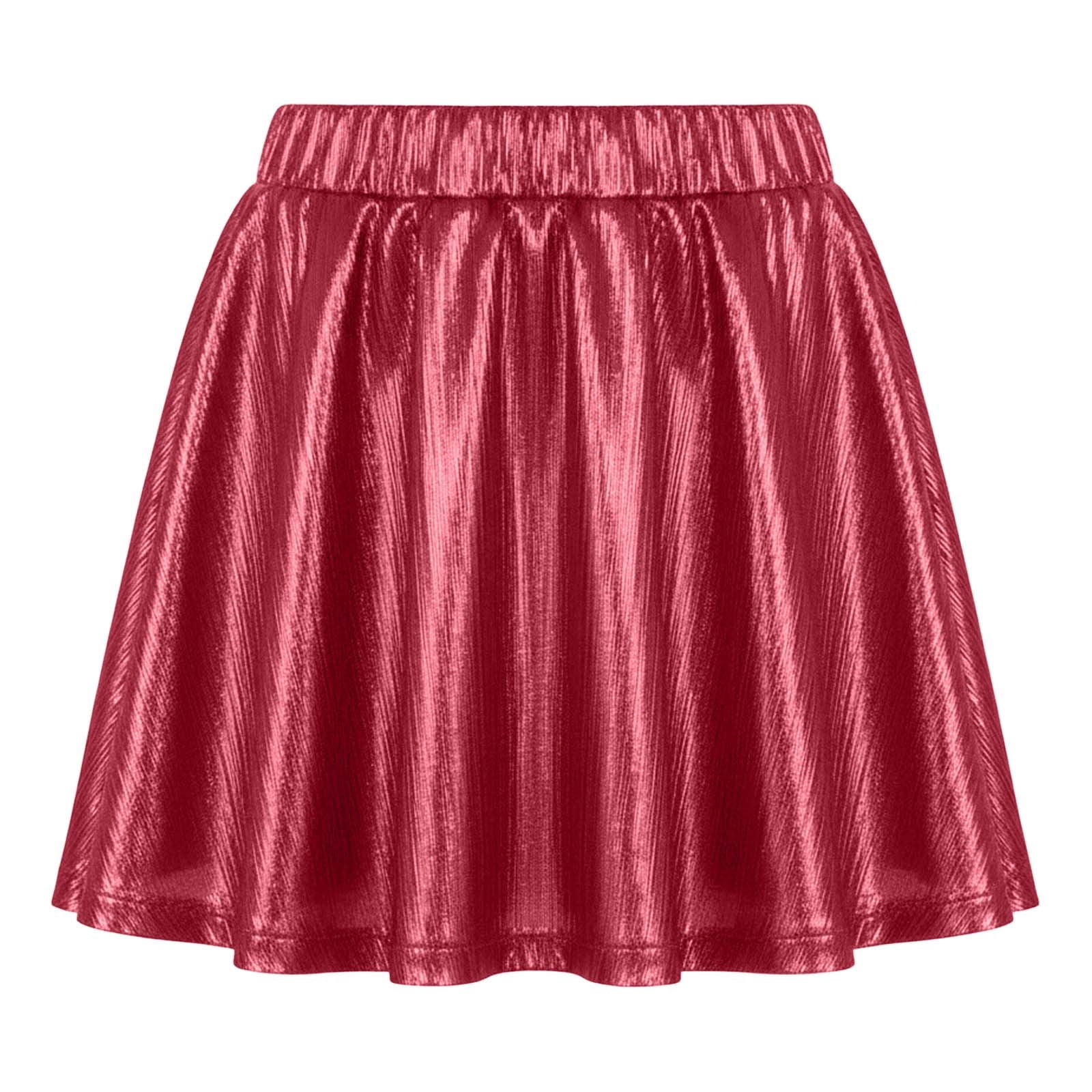 CUZIBR Girls Dance Skirt Shiny Sparkling Ruffled Elastic Waistband ...