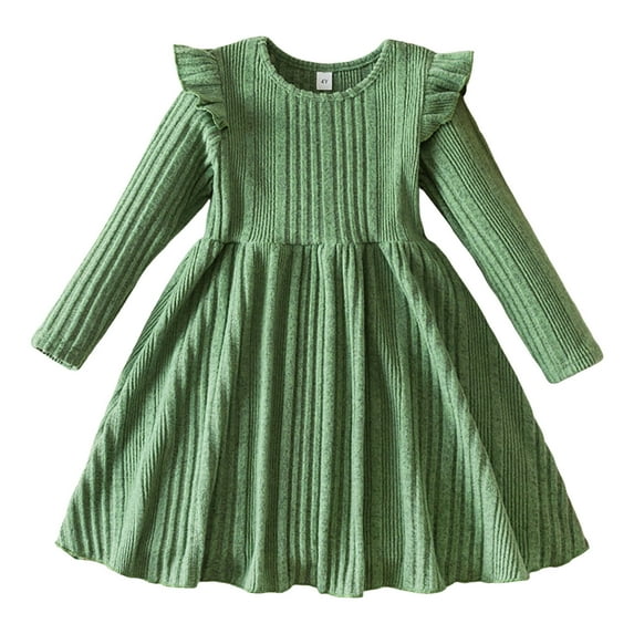 ZRBYWB Girls Elegant Ribbed Knit Dress Ruffled Long Sleeve A-Line ...