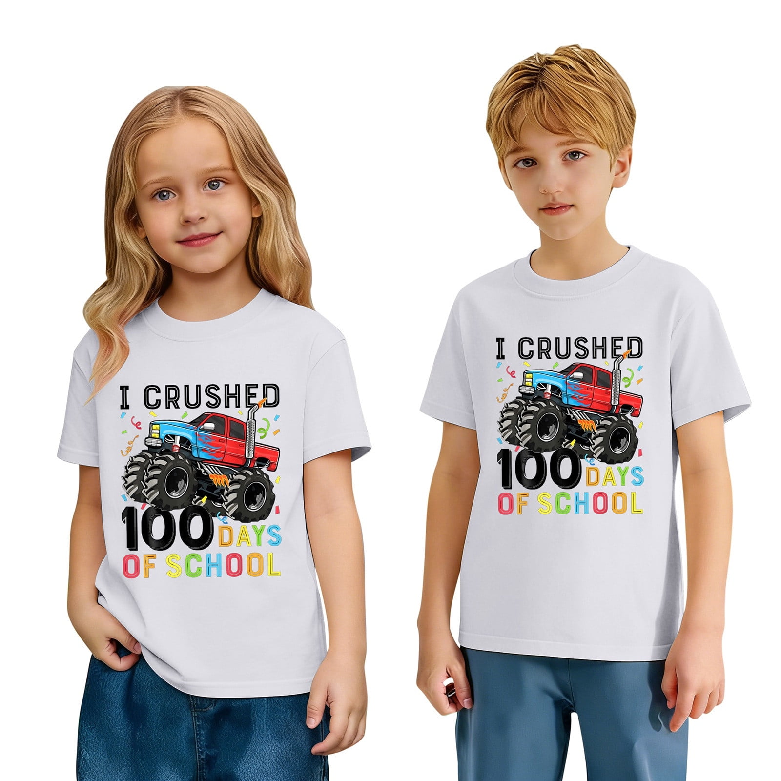 CUZIBR Girls Fashion Happy 100Th Day Of School Shirts Letter Print ...