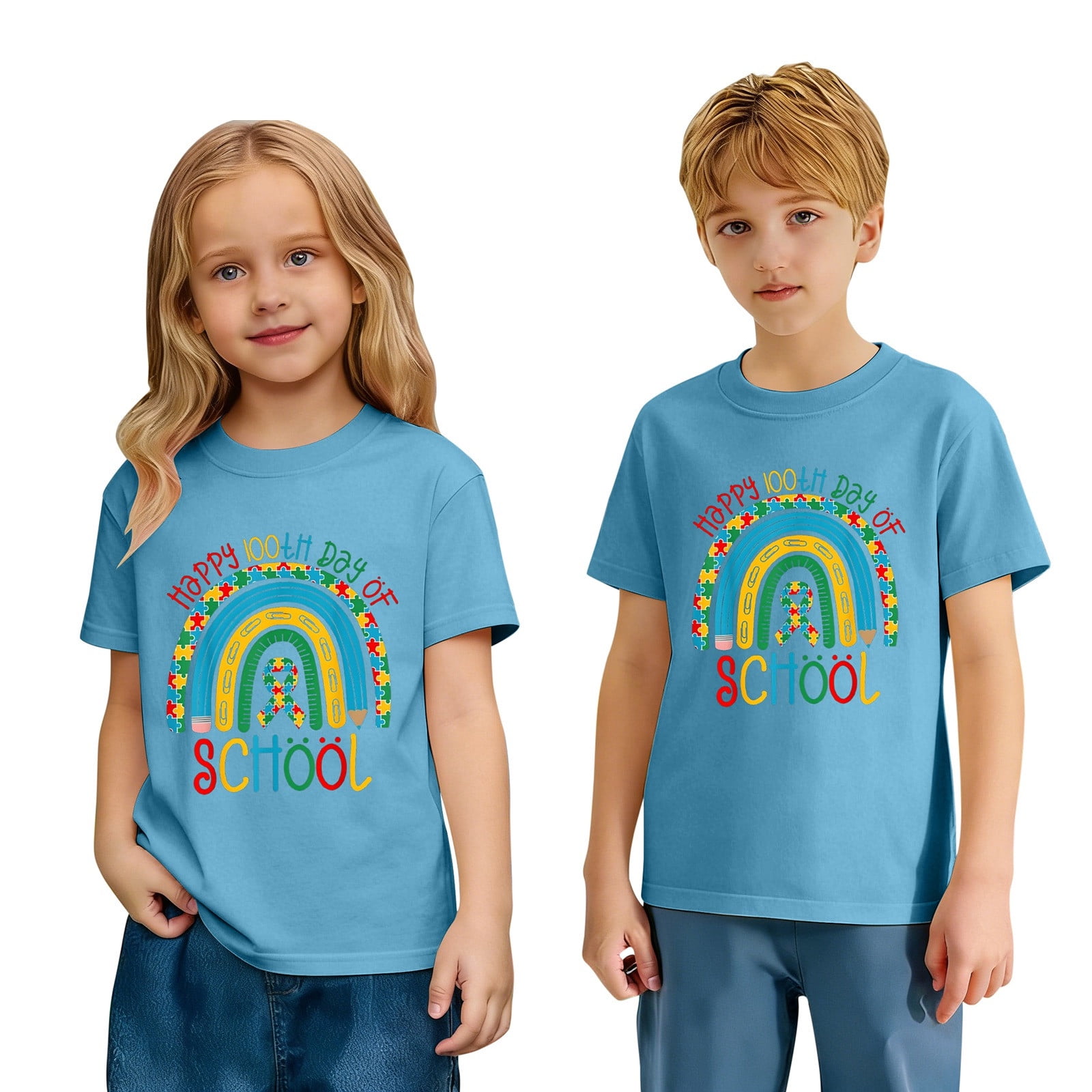 CUZIBR Girls Fashion Happy 100Th Day Of School Shirts Letter Print ...