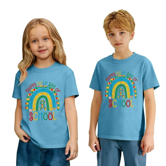 CUZIBR Girls Fashion Happy 100Th Day Of School Shirts Letter Print ...