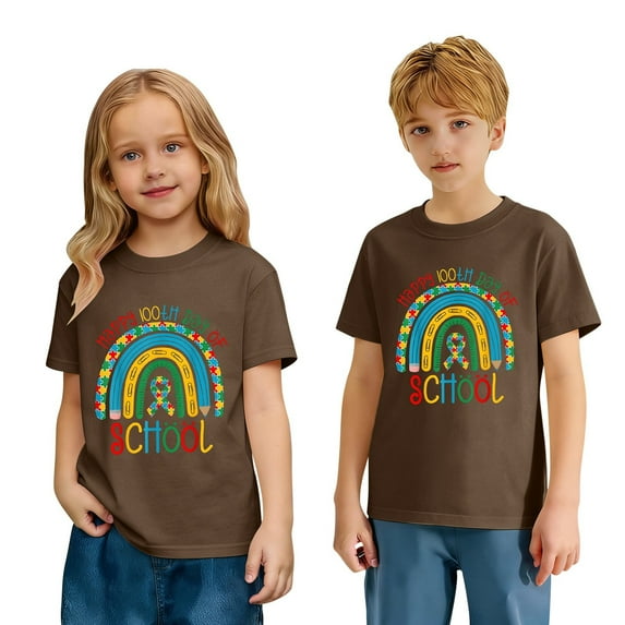 CUZIBR Girls Fashion Happy 100Th Day Of School Shirts Letter Print ...