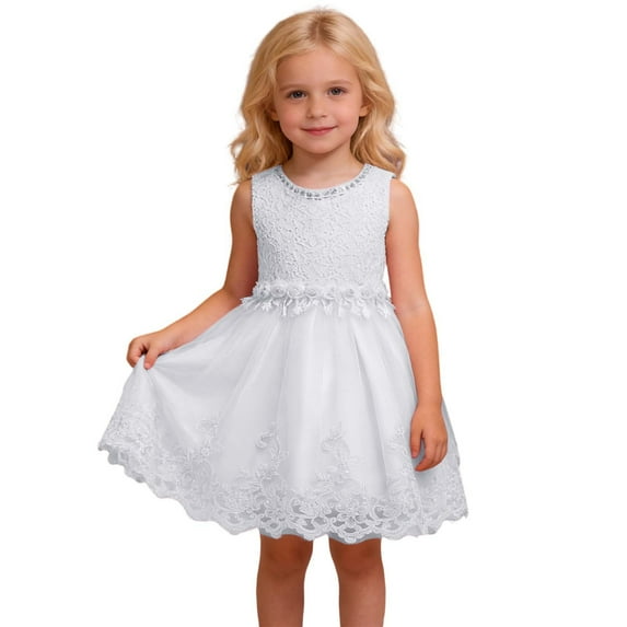 CUZIBR Girls Formal Party Dress Sleeveless Crewneck Floral Embroidery ...