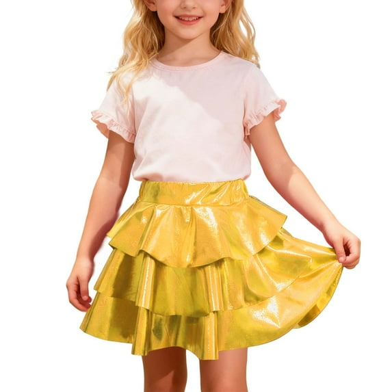 CUZIBR Girls Glitter Tiered Mini Skirts Tiered Ruffle Hem High Waist ...