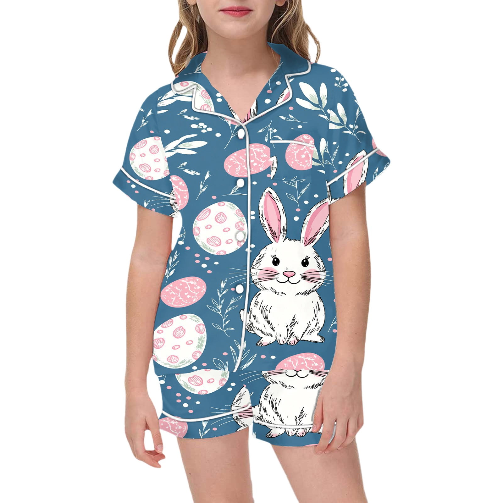 CUZIBR Girls Kids 2 Piece Sets Summer Outfits Short Sleeve Eater Bunny ...
