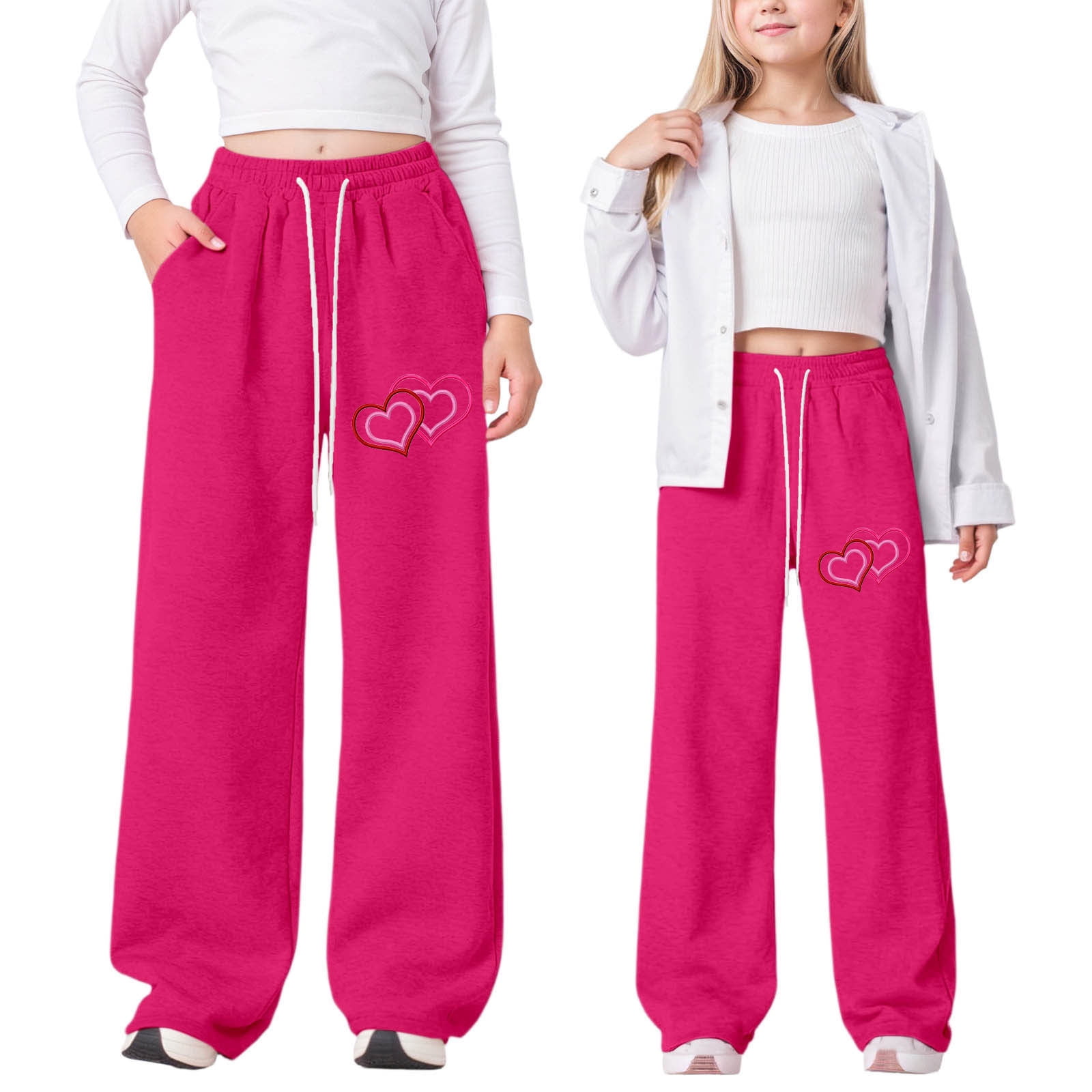 CUZIBR Girls Pants Cute Bow Heart Print Valentine'S Day Trousers ...