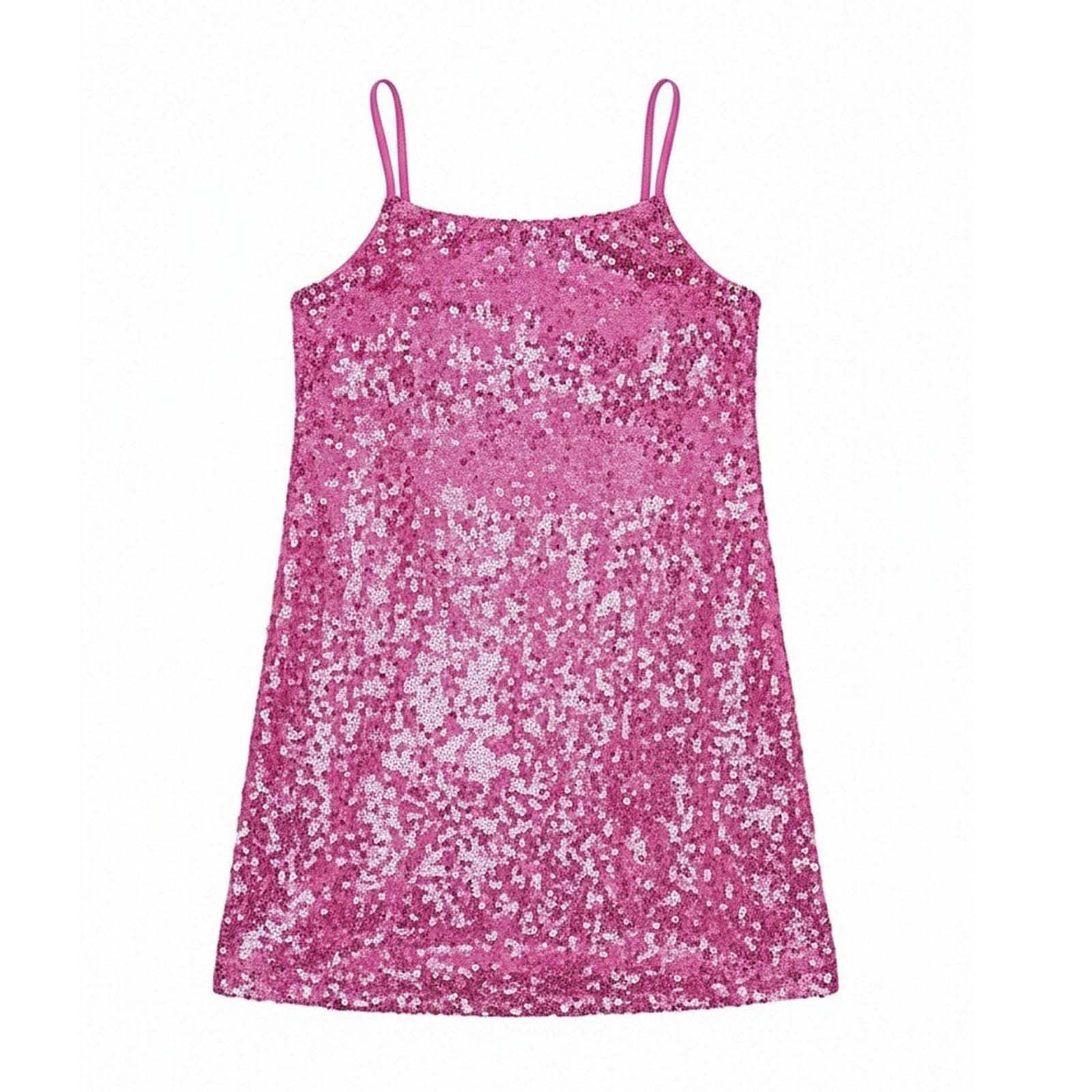 CUZIBR Girls Sequin Dress Adjustable Spaghetti Strap Solid Sparkly Midi ...