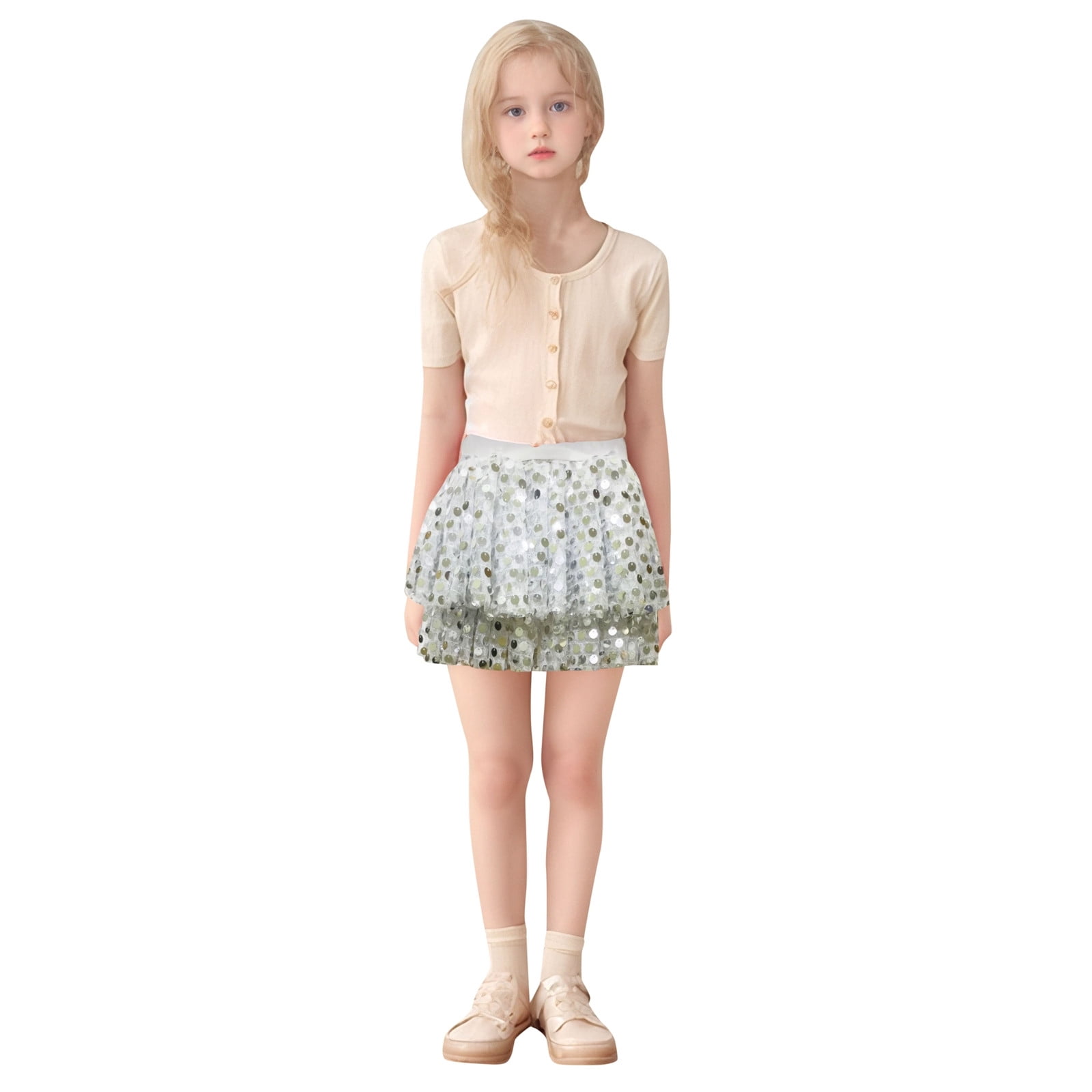 CUZIBR Girls Short Tutu Skirt Tiered Sparkly Sequins Skirts Elastic ...