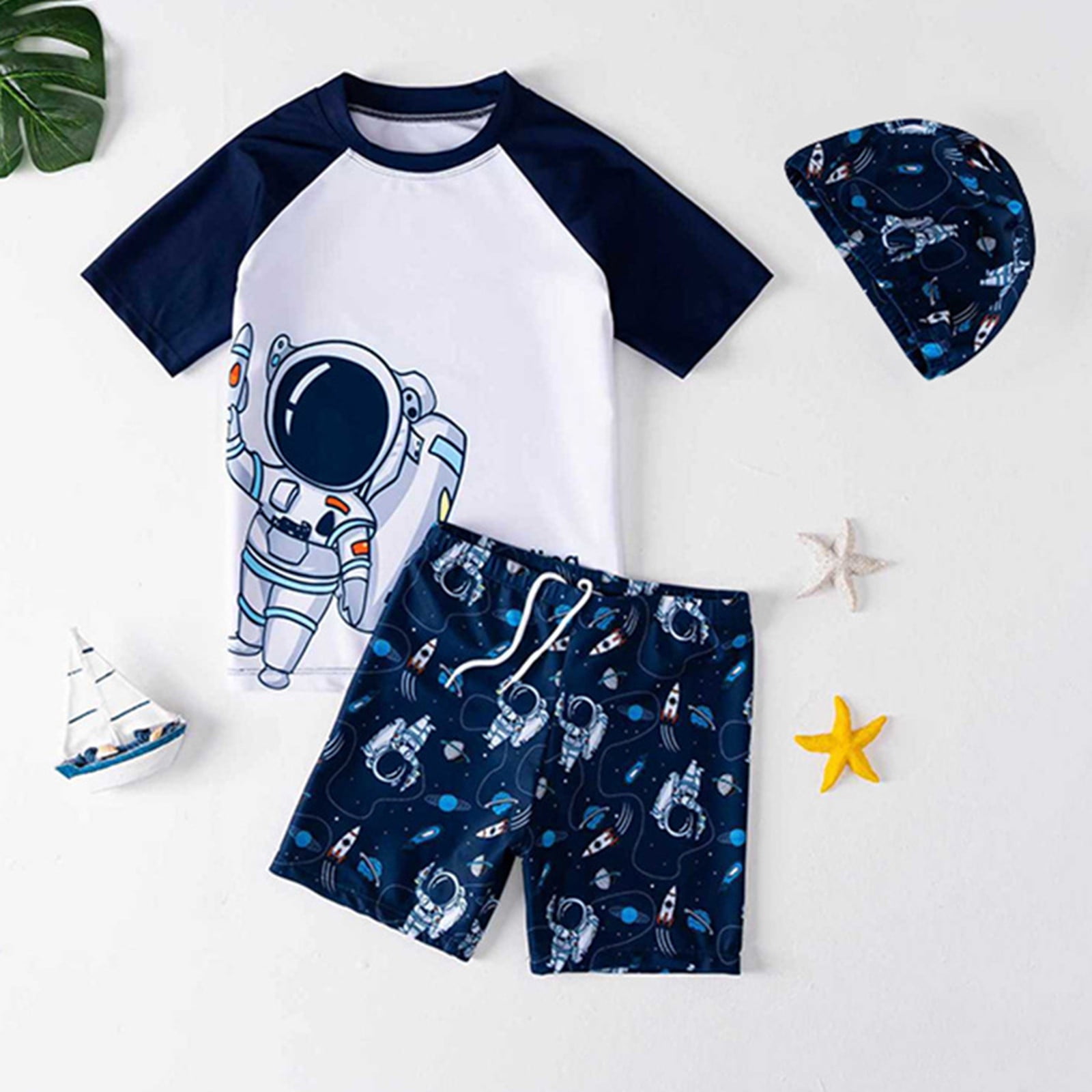 CUZIBR Girls Swimsuit Patchwork 3 Piece Swim Set Short Sleeve Round ...