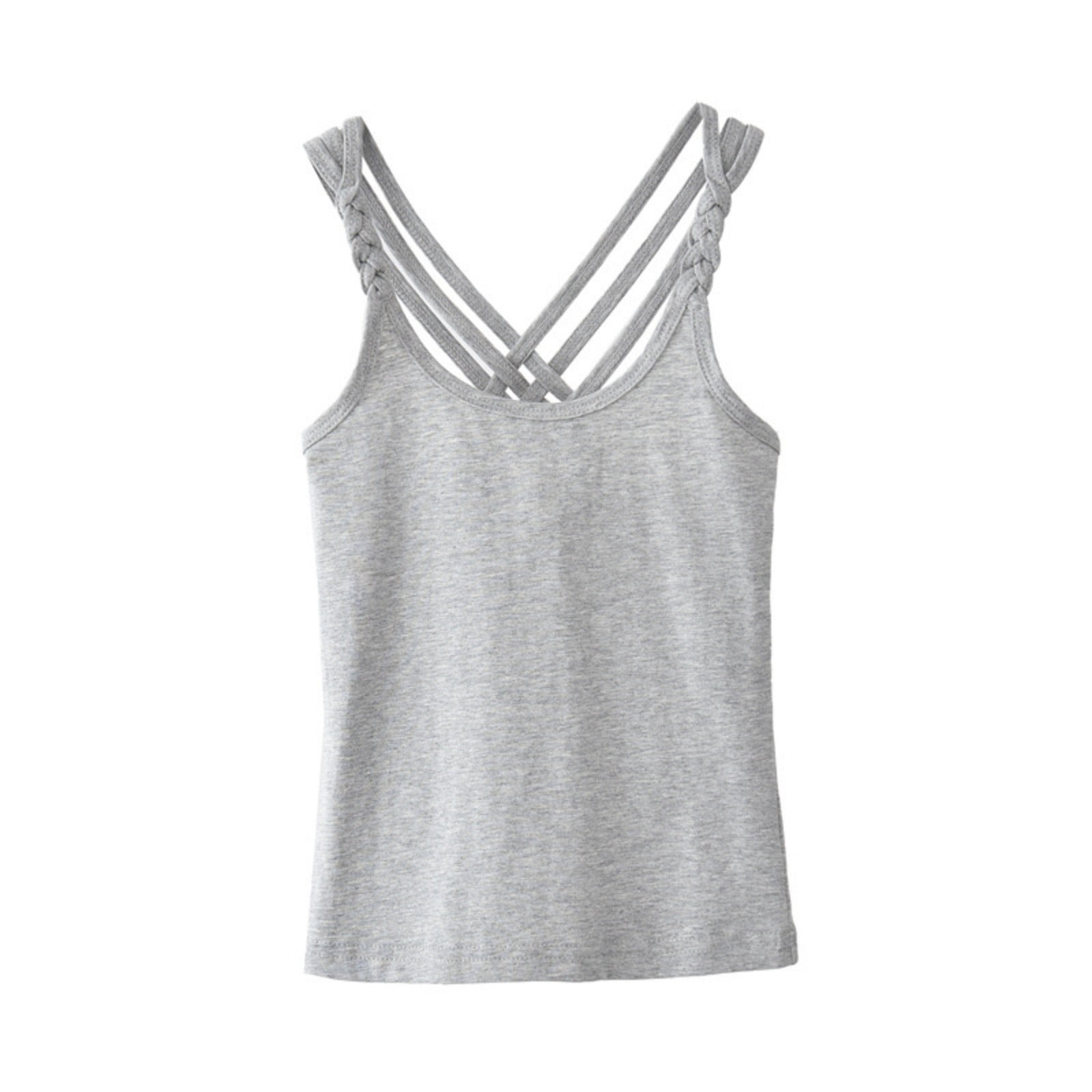 CUZIBR Girls Tank Top Summer Solid Color Sleeveless Layering Cross Back ...