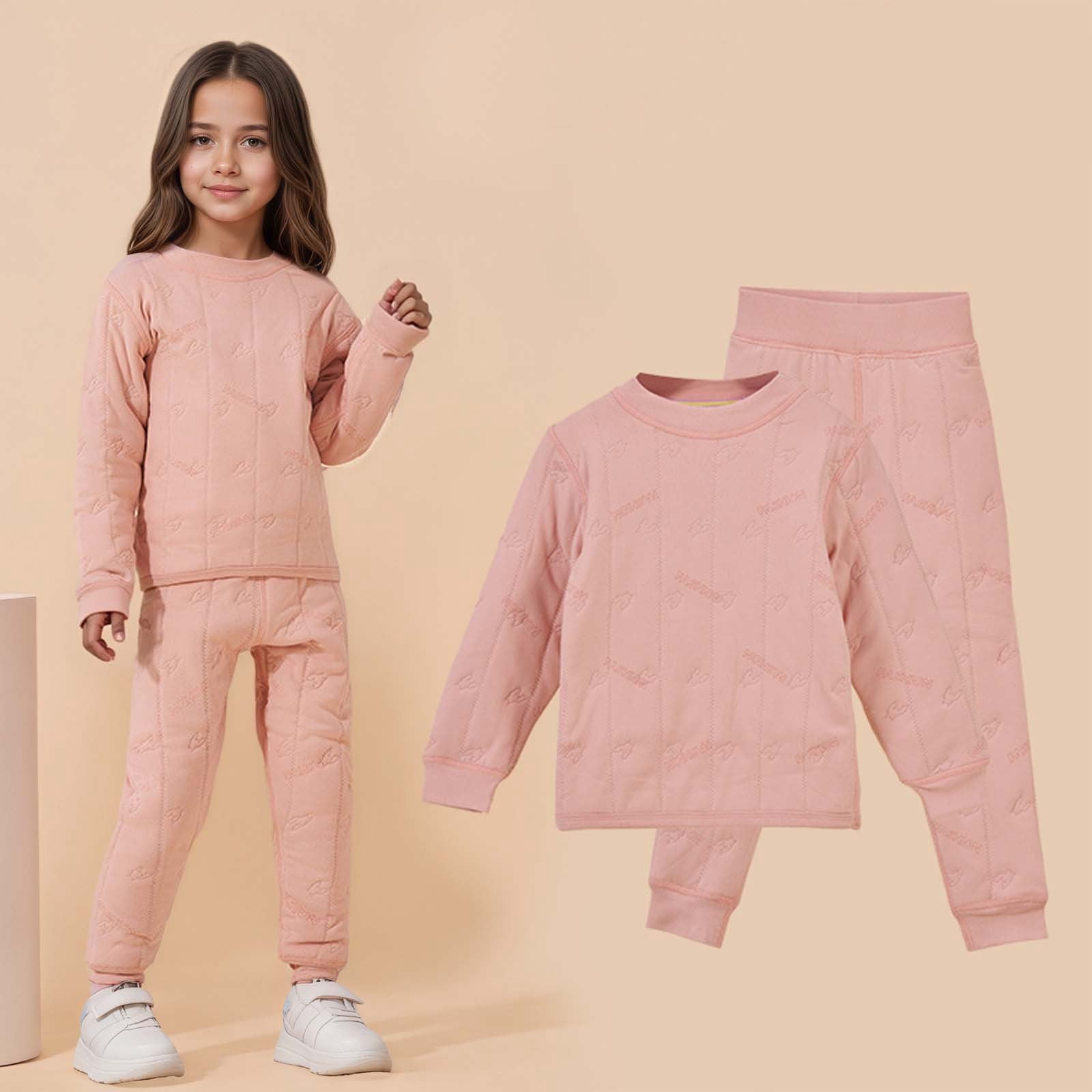 CUZIBR Girls Thermal Underwear Winter Outfits Wool Thick Lined Warm ...