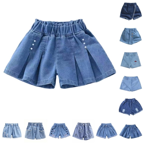 CUZIBR Girls Toddler Kids Denim Shorts Solid Color Cute A-Line Comfort ...