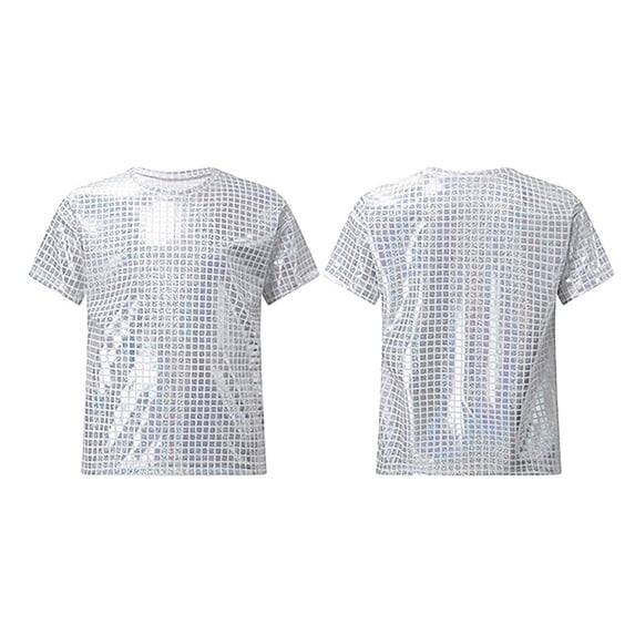 CUZIBR Girls Tops Fashion Show Sequins Crop Top Reound Neck Short ...