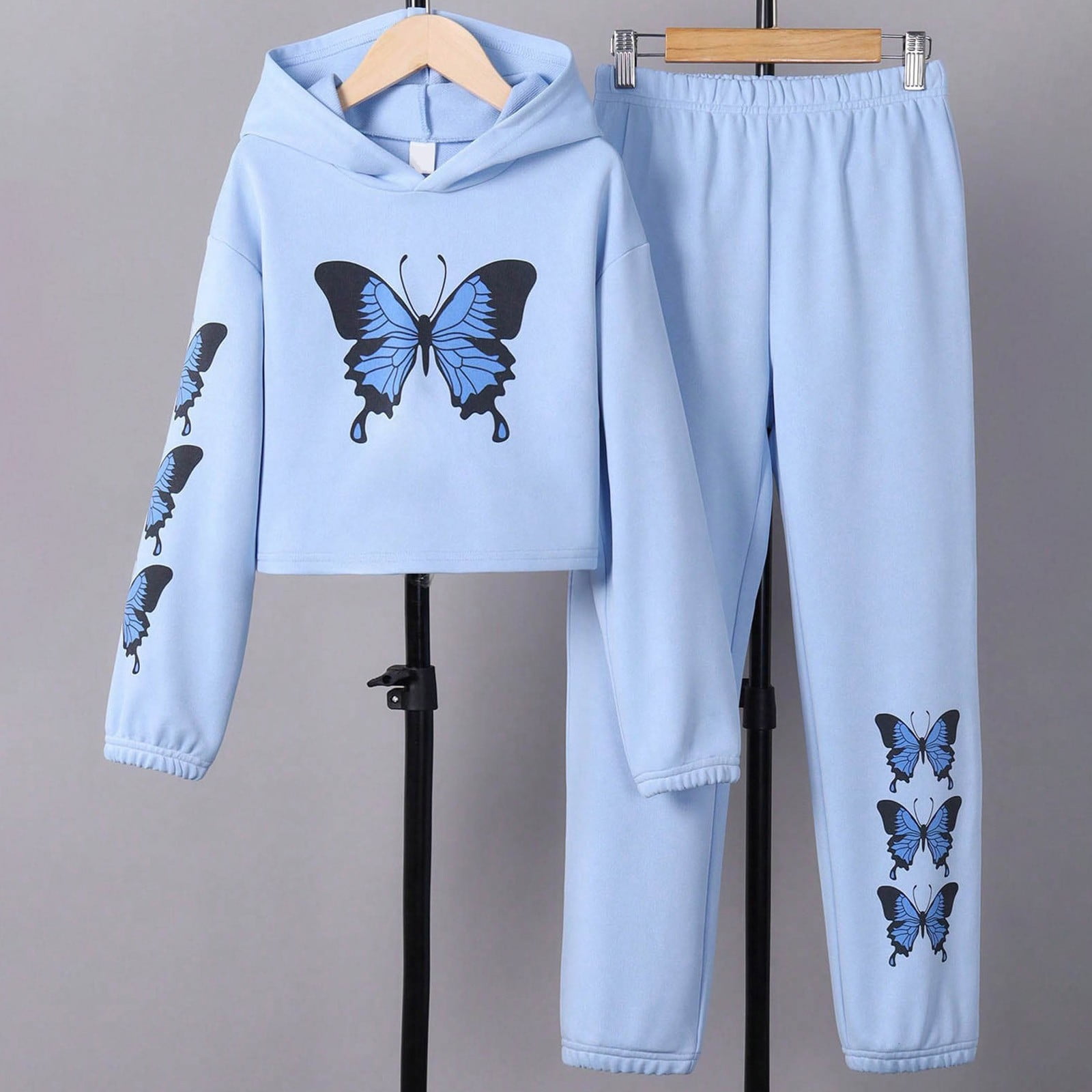 CUZIBR Girls Tracksuit Butterflies Print Long Sleeve Hoodie Pullover ...