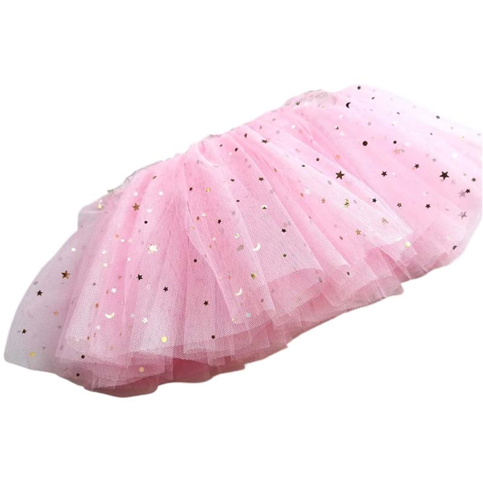 CUZIBR Girls Tutu Skirt Sequins Solid Color Elastic Waist Layered Party ...