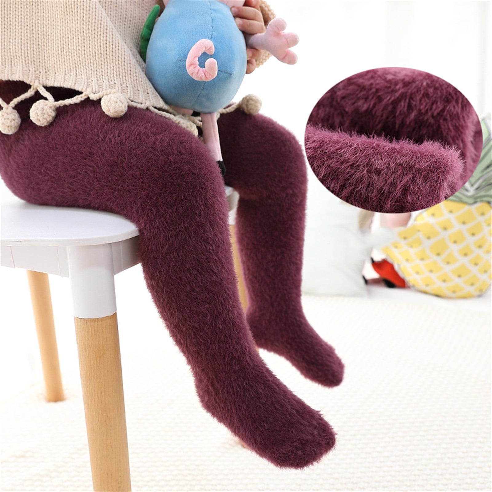 CUZIBR Girls Warm Tights Full Leggings Knitted Pantihose Stretchy Basic ...