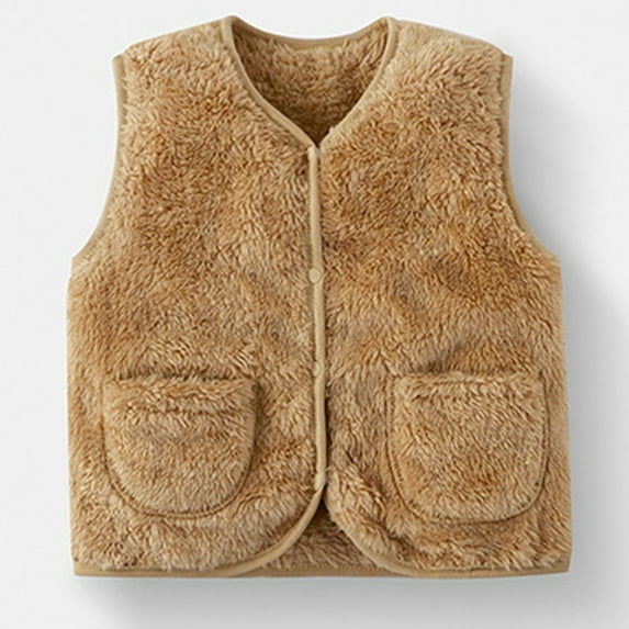 CUZIBR Girls Warm Winter Fuzzy Vest Top Sleeveless Solid Color Button ...