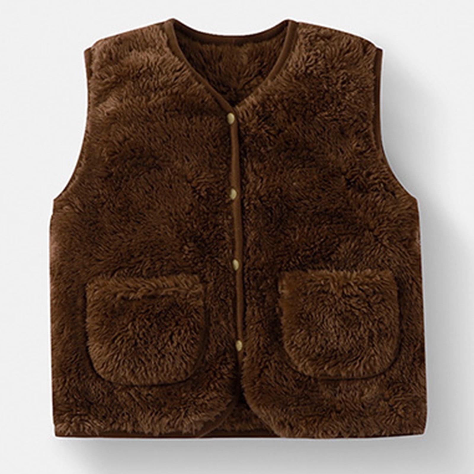 CUZIBR Girls Warm Winter Fuzzy Vest Top Sleeveless Solid Color Button ...