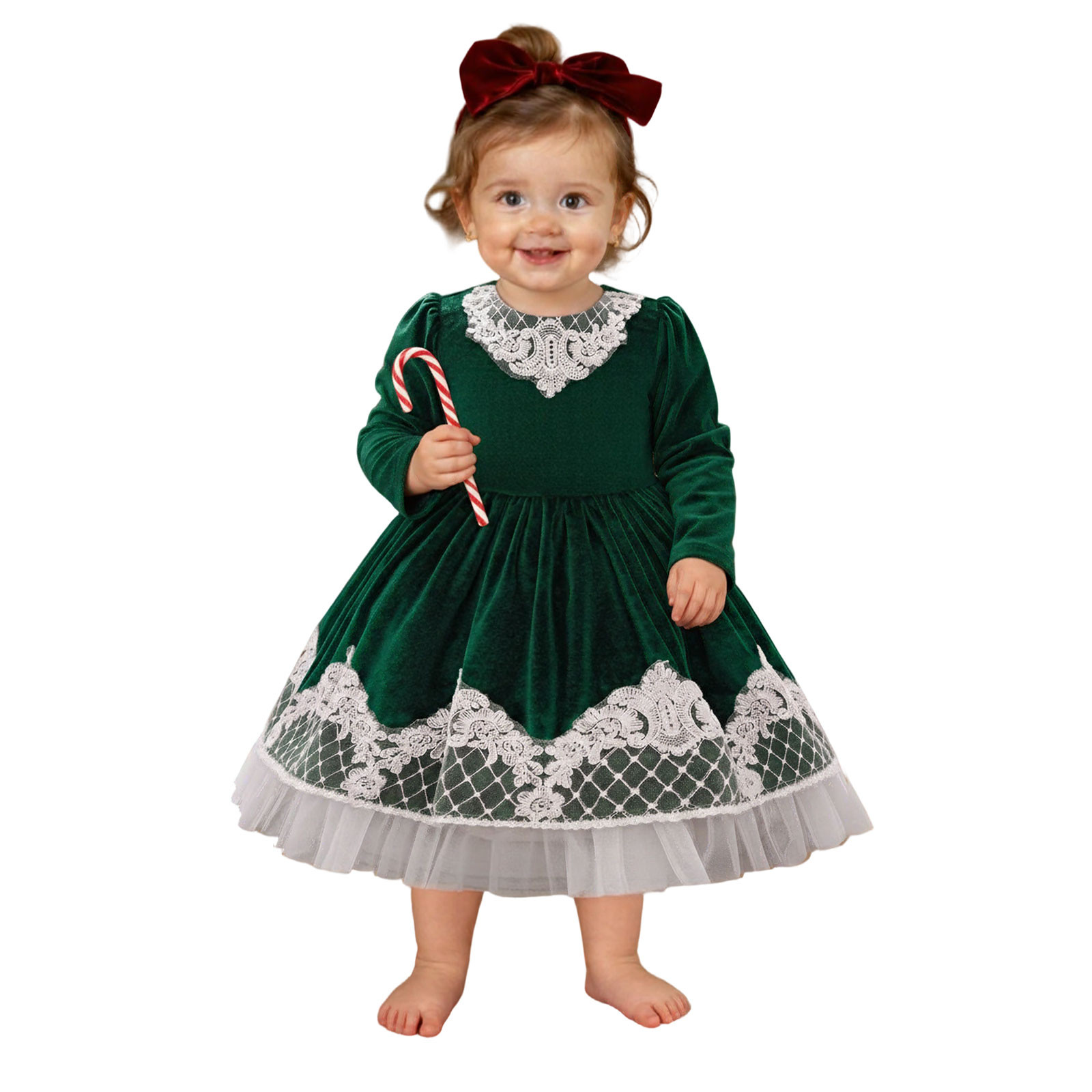 CUZIBR Girls Winter Christmas Party Dress Elegant Lace Embroidery Long ...