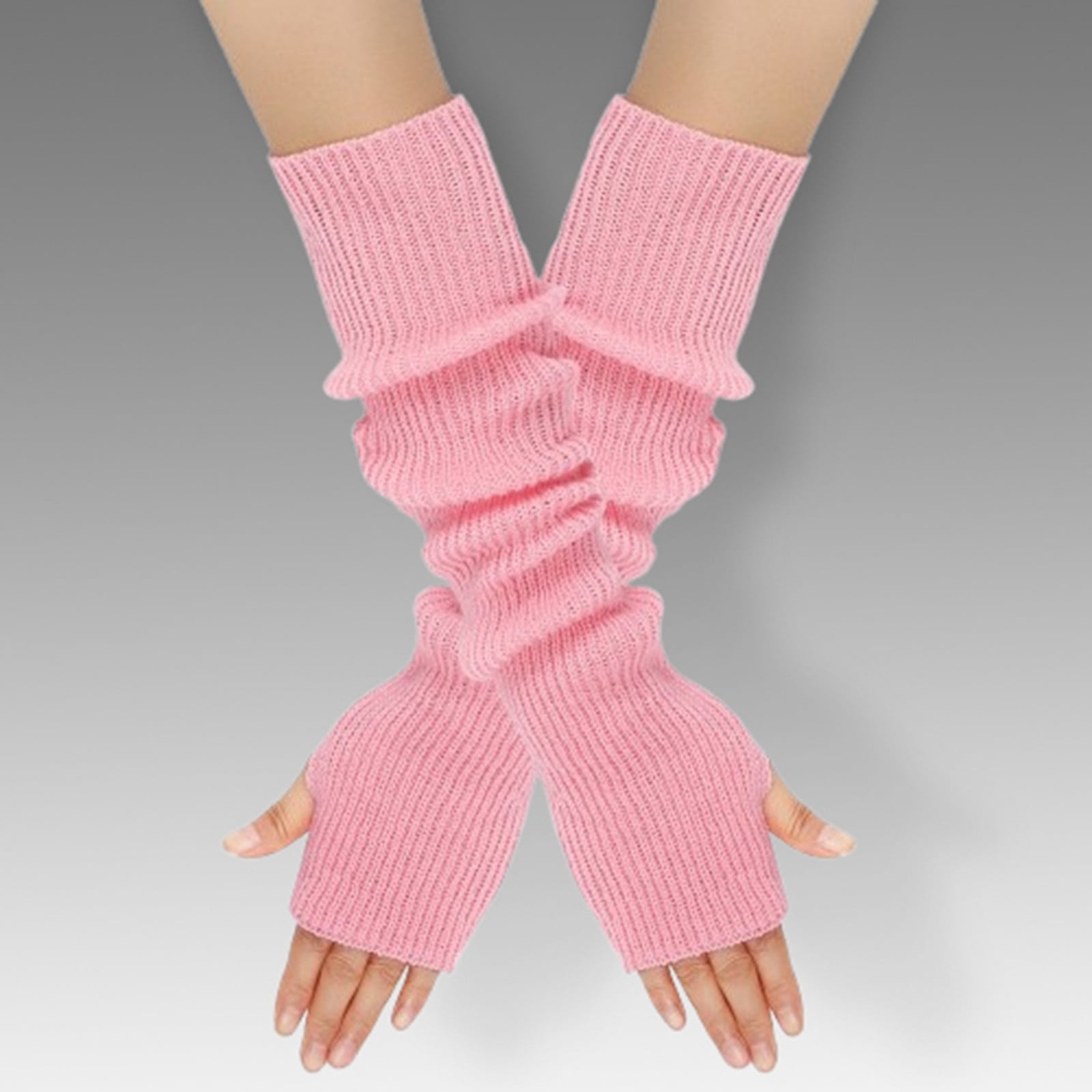 CUZIBR Gloves Casual Hand Knitted Fingerless Solid Soft Warm Mittens ...