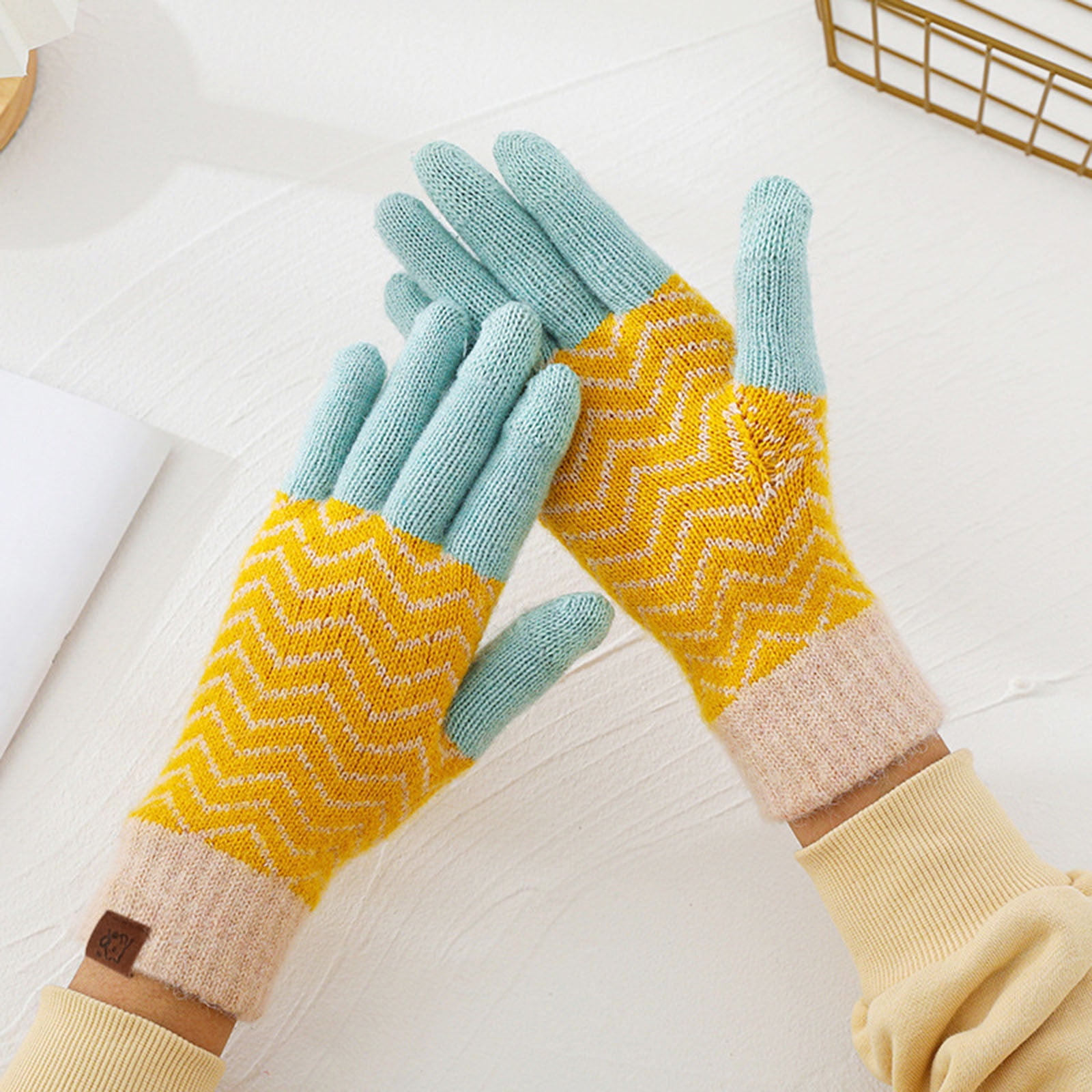 CUZIBR Gloves Knitted Finger Thermal Mittens Thick Lined Warm ...