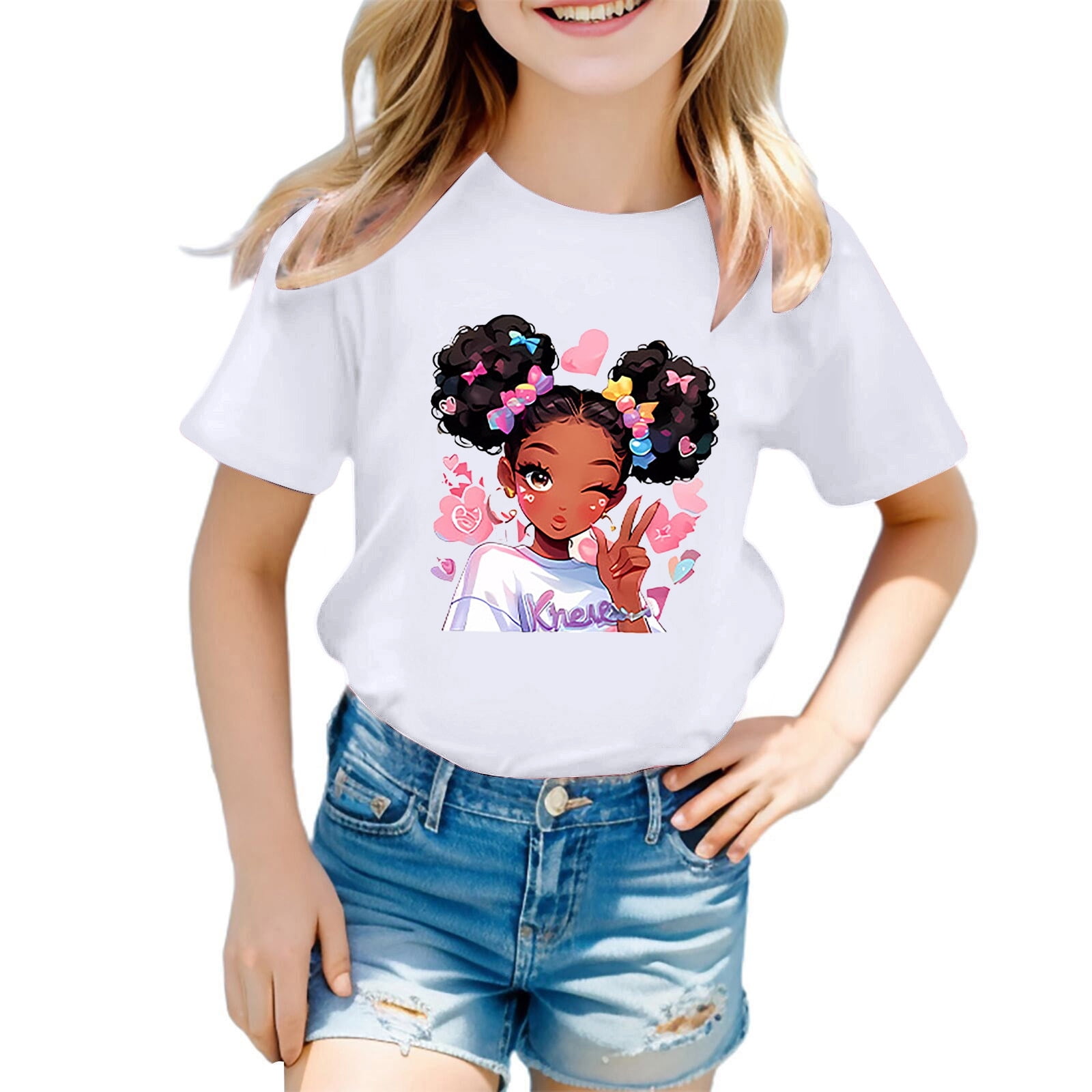 CUZIBR Kid Girls Cute Graphic T-Shirts Tops O-Neck Short Sleeve Tee ...