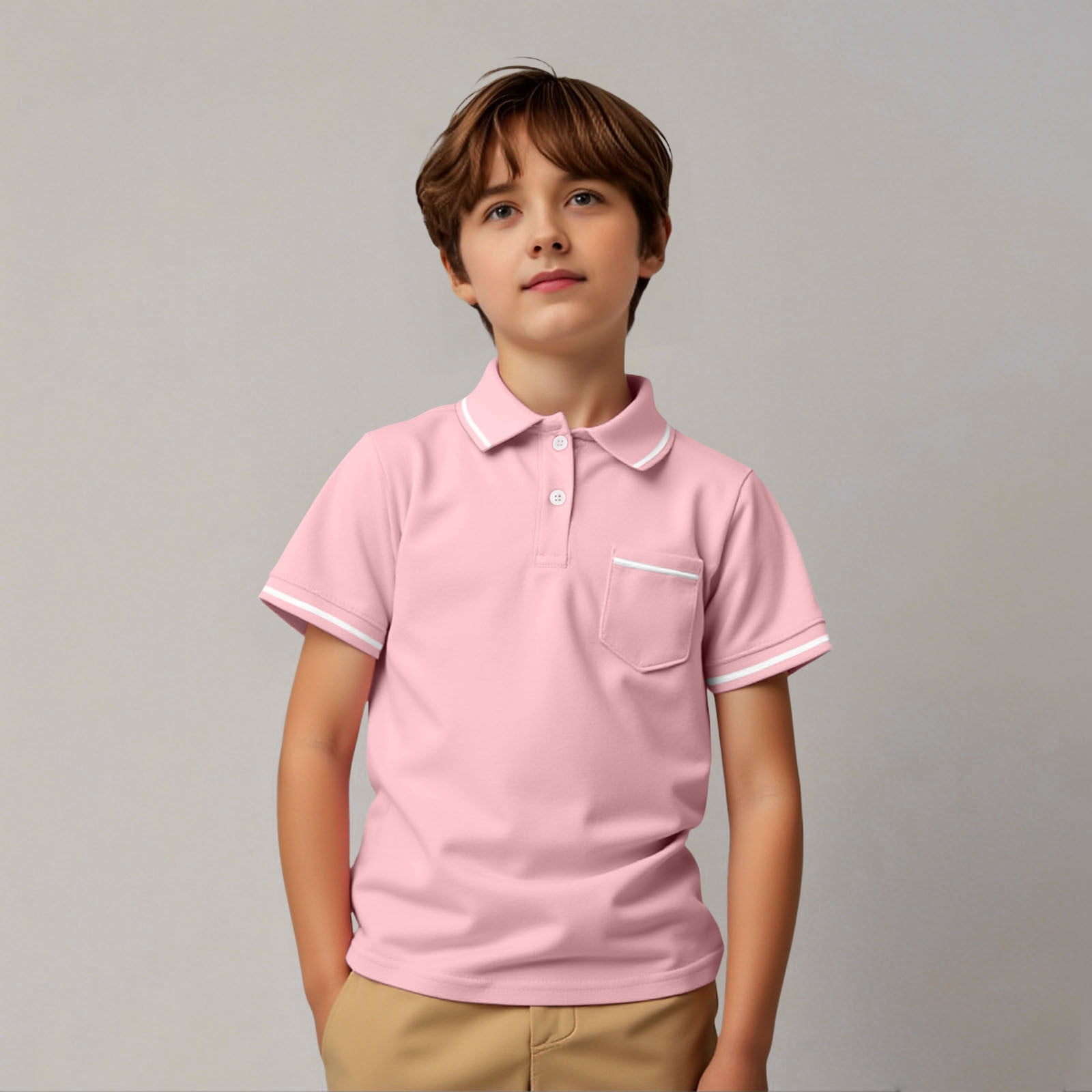 CUZIBR Kids Boys Short Sleeve Polo Shirts Button Striped Front Pocket ...