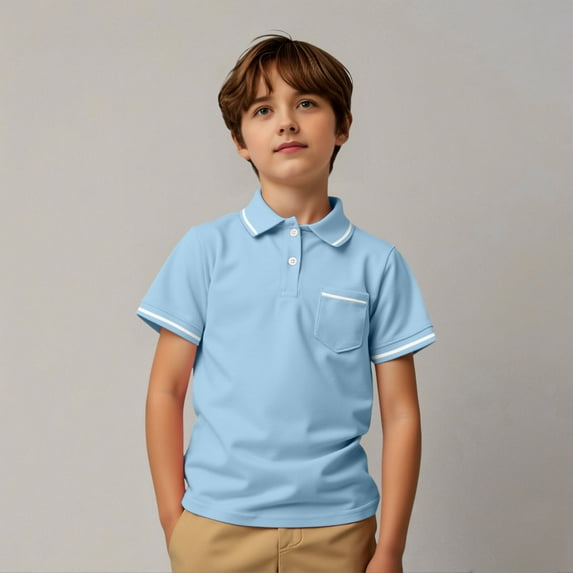 CUZIBR Kids Boys Short Sleeve Polo Shirts Button Striped Front Pocket ...