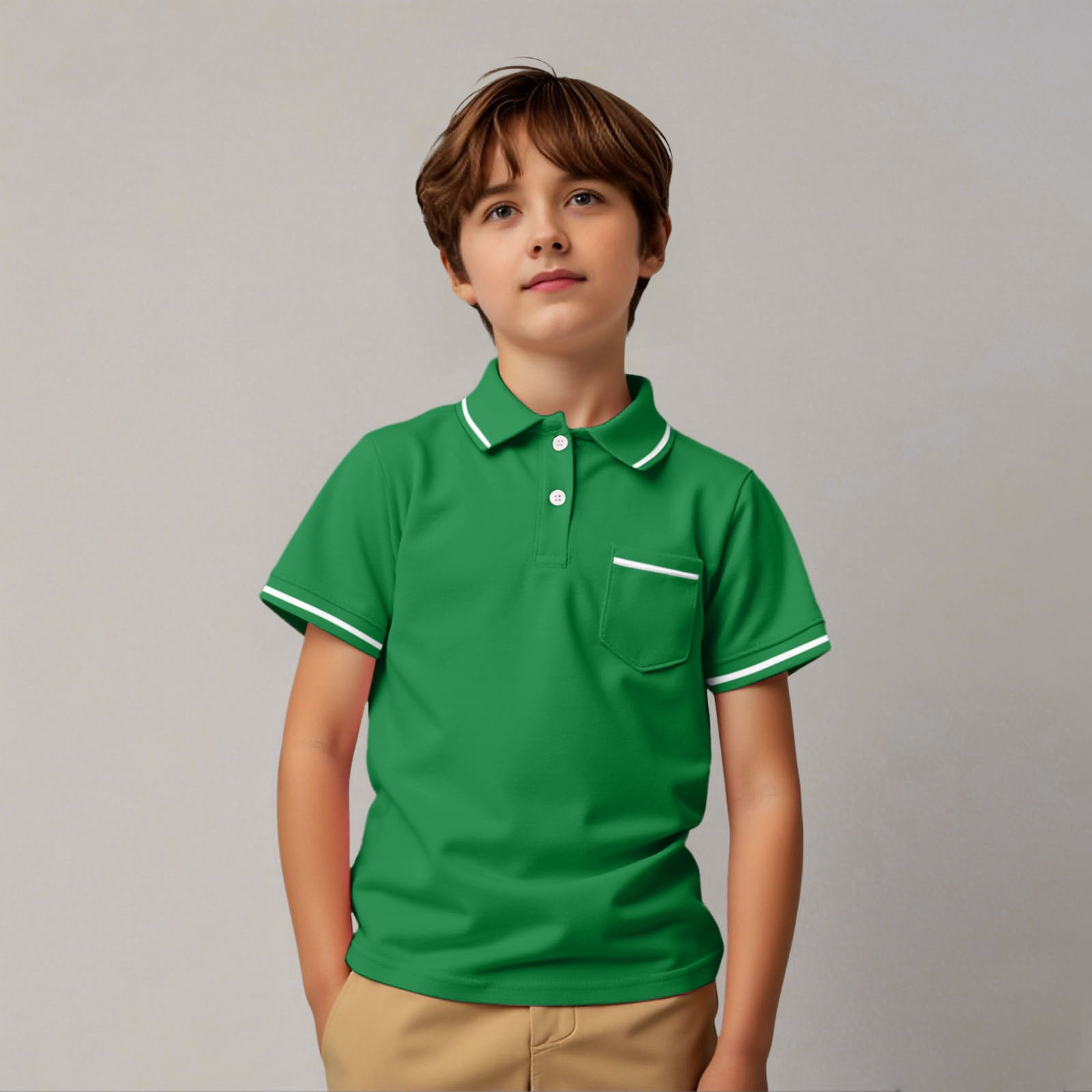CUZIBR Kids Boys Short Sleeve Polo Shirts Button Striped Relaxed Front ...