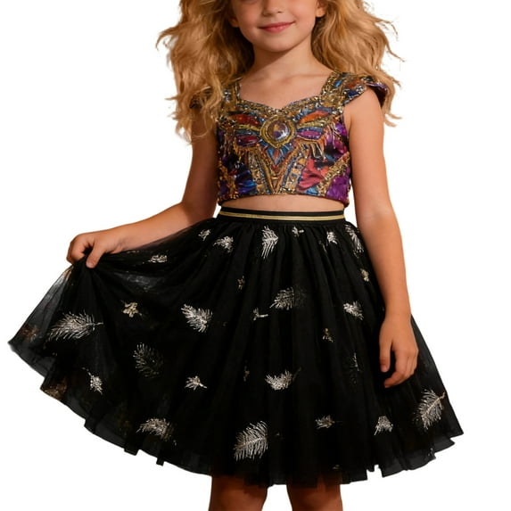 CUZIBR Kids Girls Dance Tutu Skirt Sequins Layered Short High Waist ...